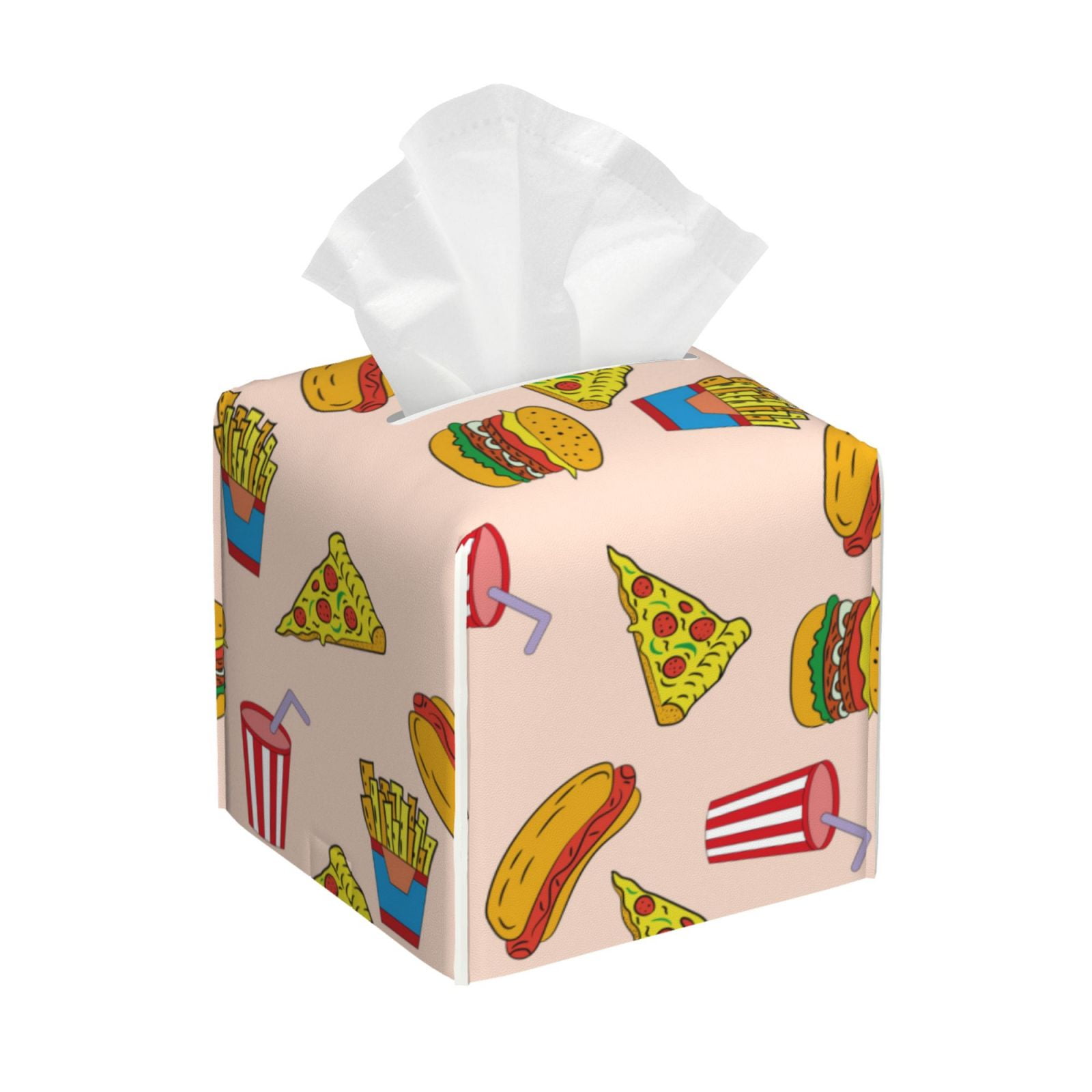 KLL Hamburger Pizza Coke Print Tissue Box Cover,Leather Tissue Holder ...