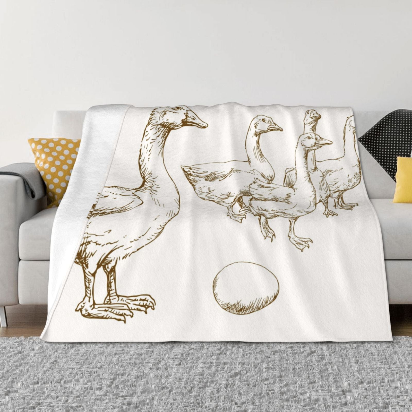 KLL Hand Drawn Goose Print Fleece Throw Blanket, Horizontal Fleece ...