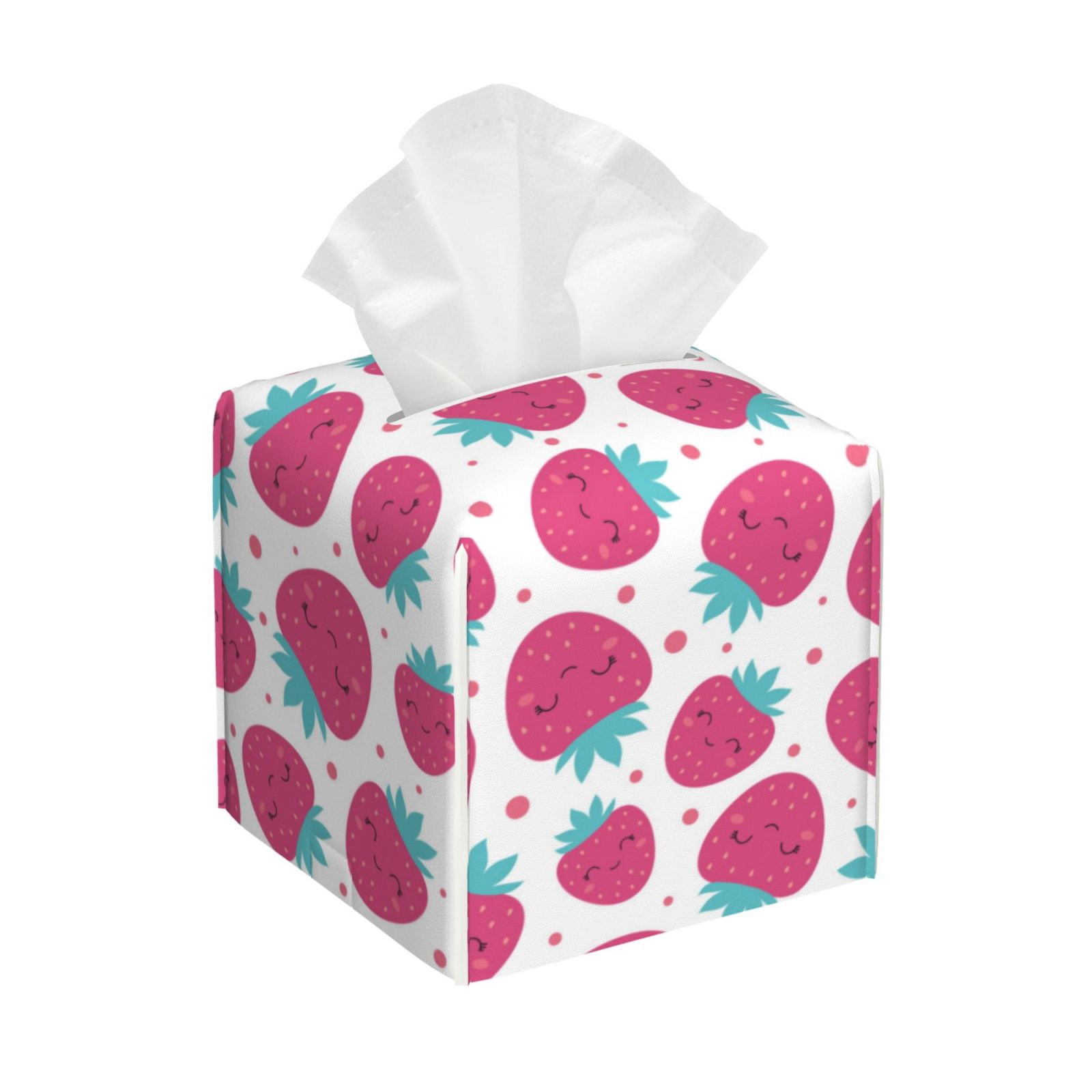 KLL Hand Drawn Strawberry Print Tissue Box Cover,Leather Tissue Holder ...