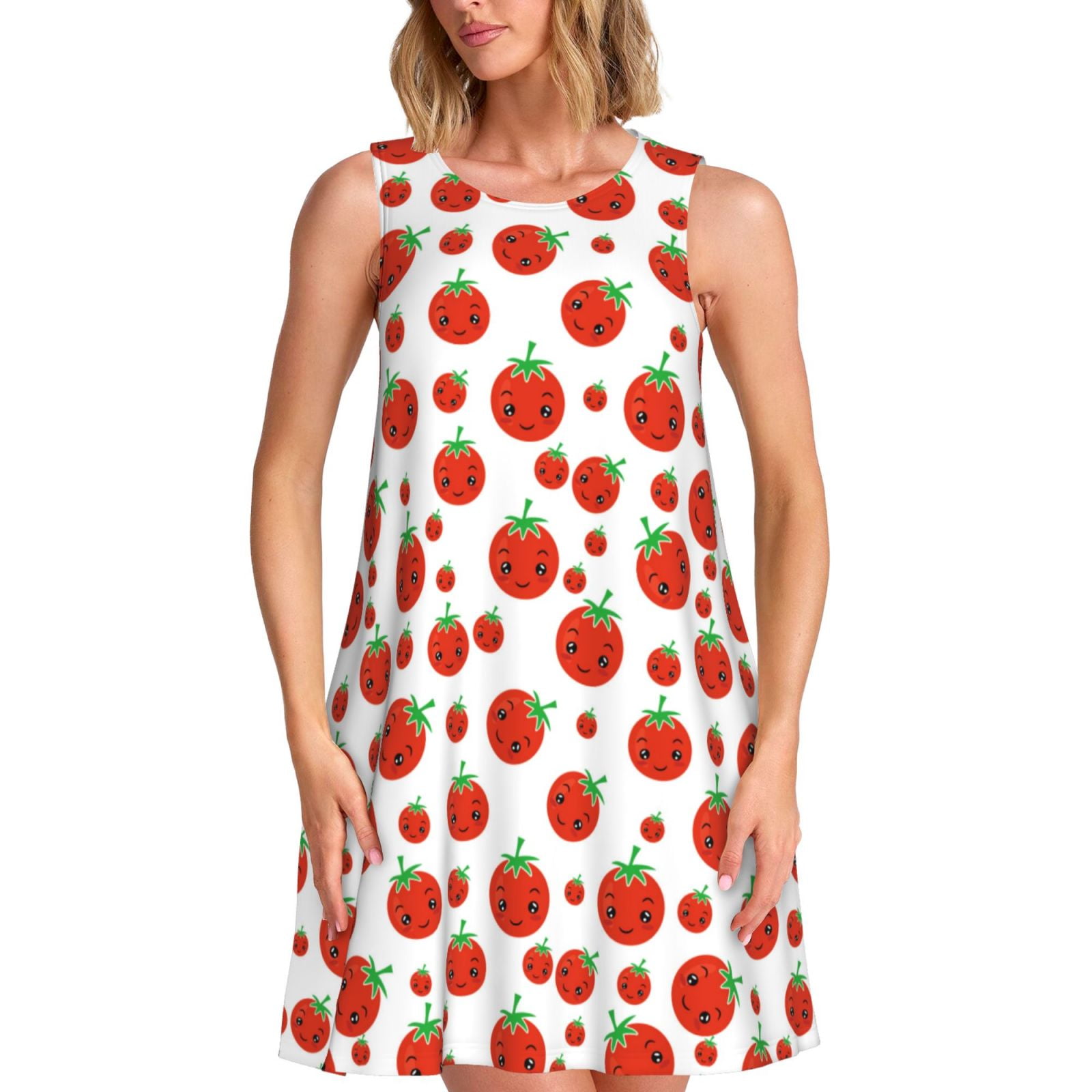 KLL Hand Drawn Tomatoes Pattern Womens Summer Dresses 2025,Loose Round ...