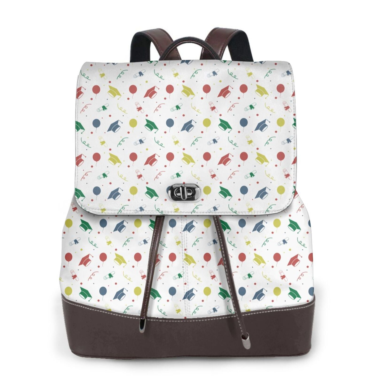 KLL Happy Graduation Print Leather Backpack,PU Leather Laptop Backpack ...