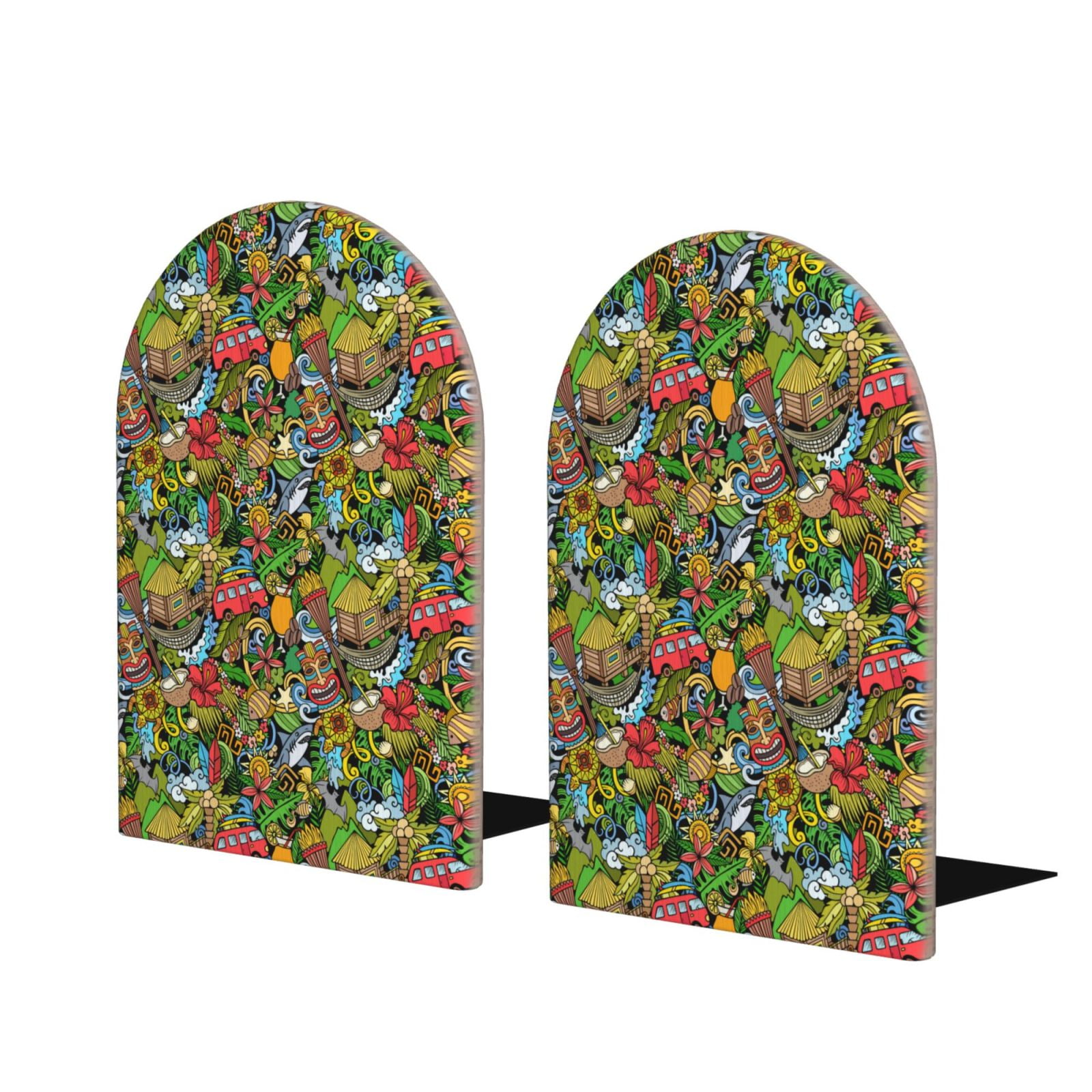 KLL Hawaiian Culture Symbols 1 Print Wood Book Ends for Shelves,1 Pair ...