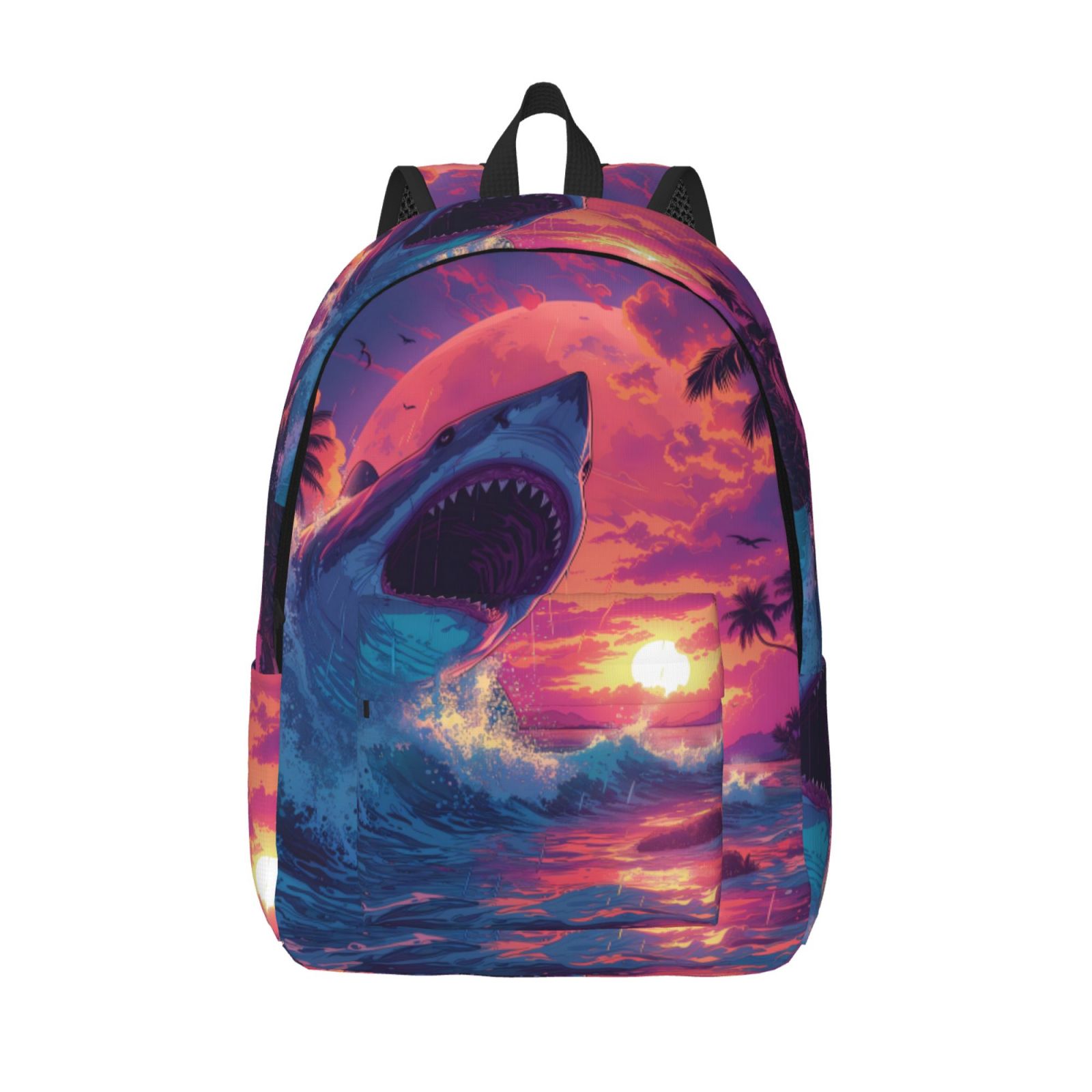 KLL Hawaiian Island Beach Shark Print Travel Laptop Backpack - College ...