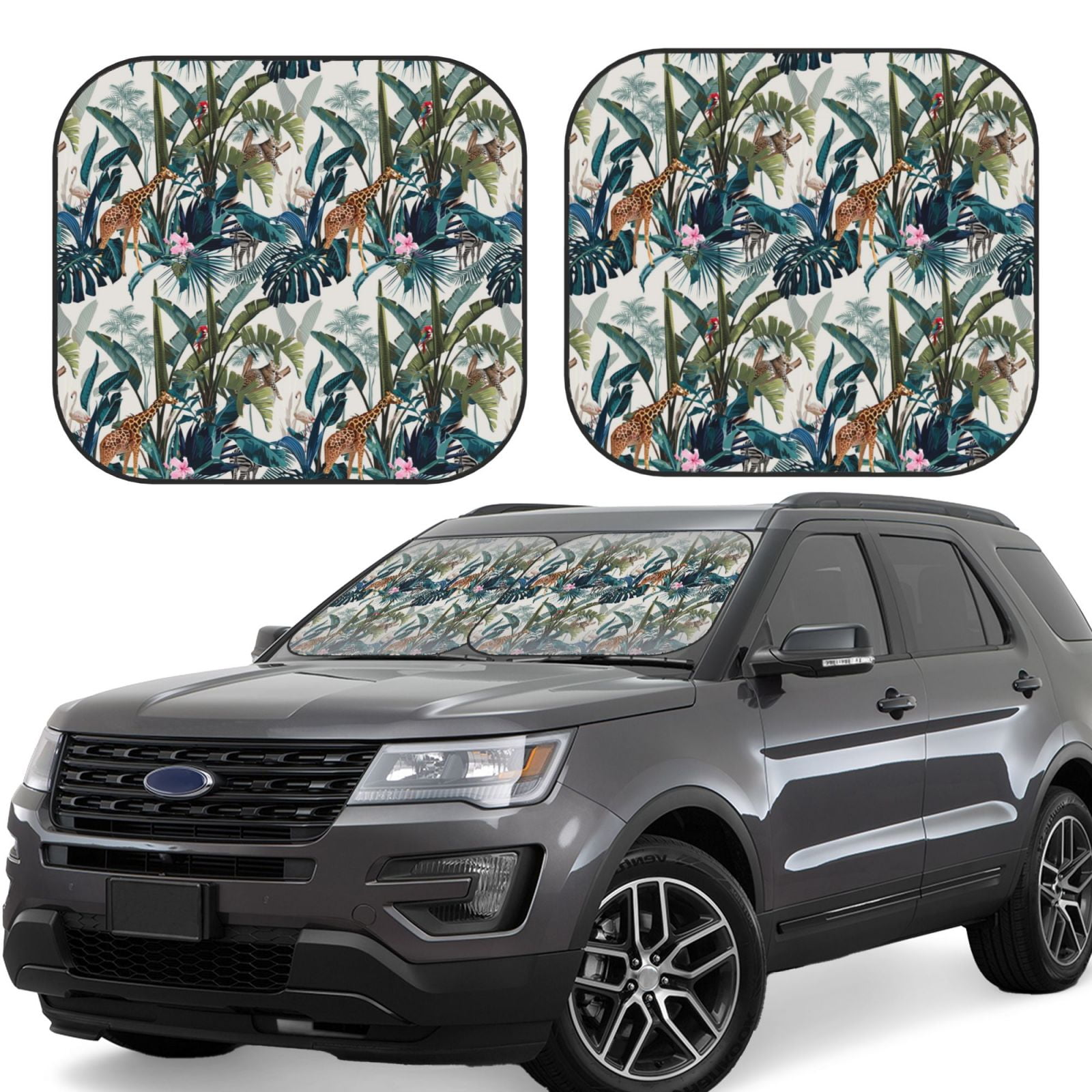 KLL Hawaiian Style Windshield Sun Shade 2-Piece Foldable Car Front ...