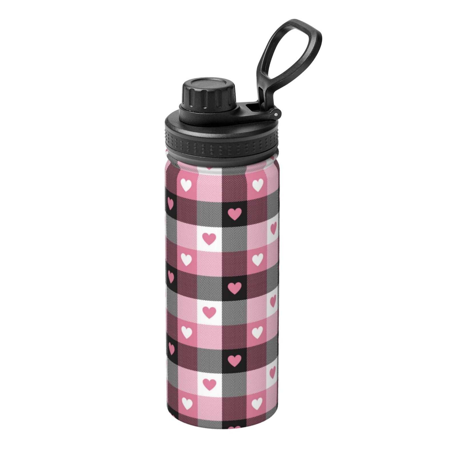 KLL Heart Plaid Pattern 18oz Insulated Water Bottle, Stainless Steel ...