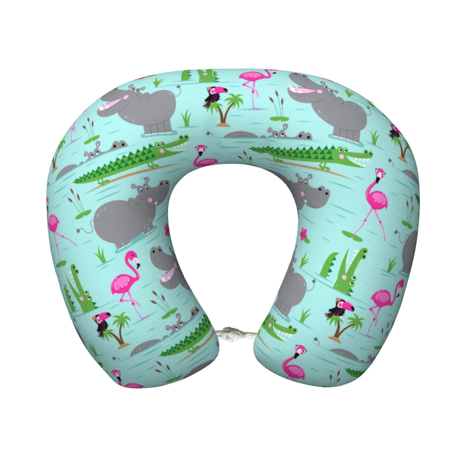 KLL Hippo With Flamingos And Crocodiles Pattern Memory Foam Cervical ...
