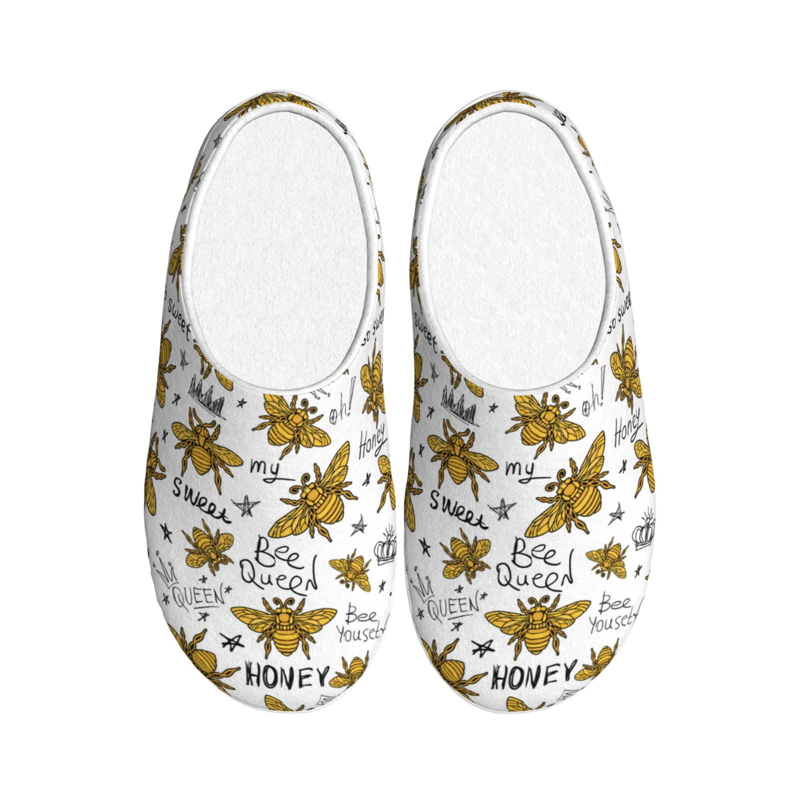 KLL Hohey Bee Golden2 Pattern Adult Unisex Cozy Slippers,Fuzzy Slip-on ...
