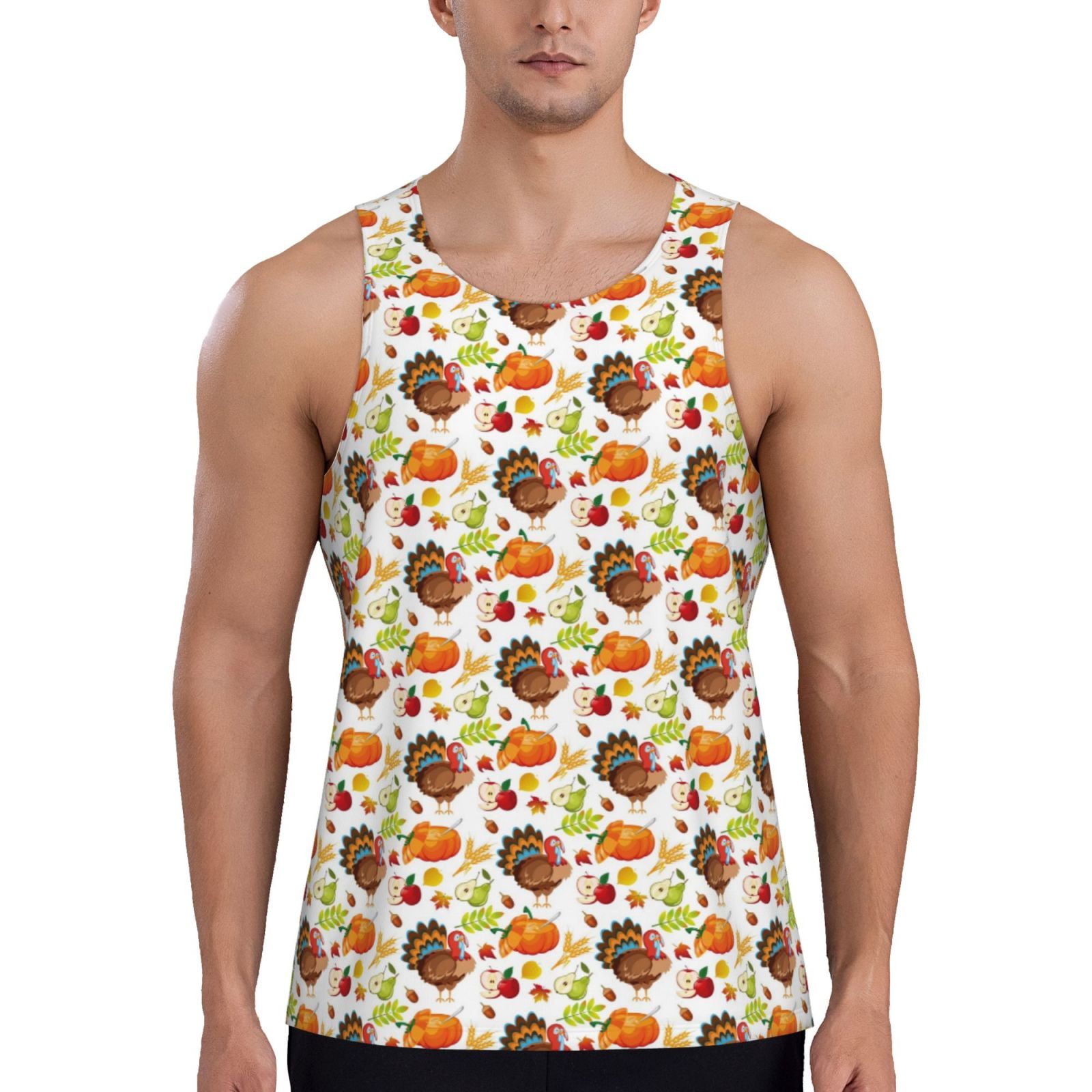 KLL Holiday Thanksgiving Turkey Print Men's Muscle Gym Workout Stringer ...