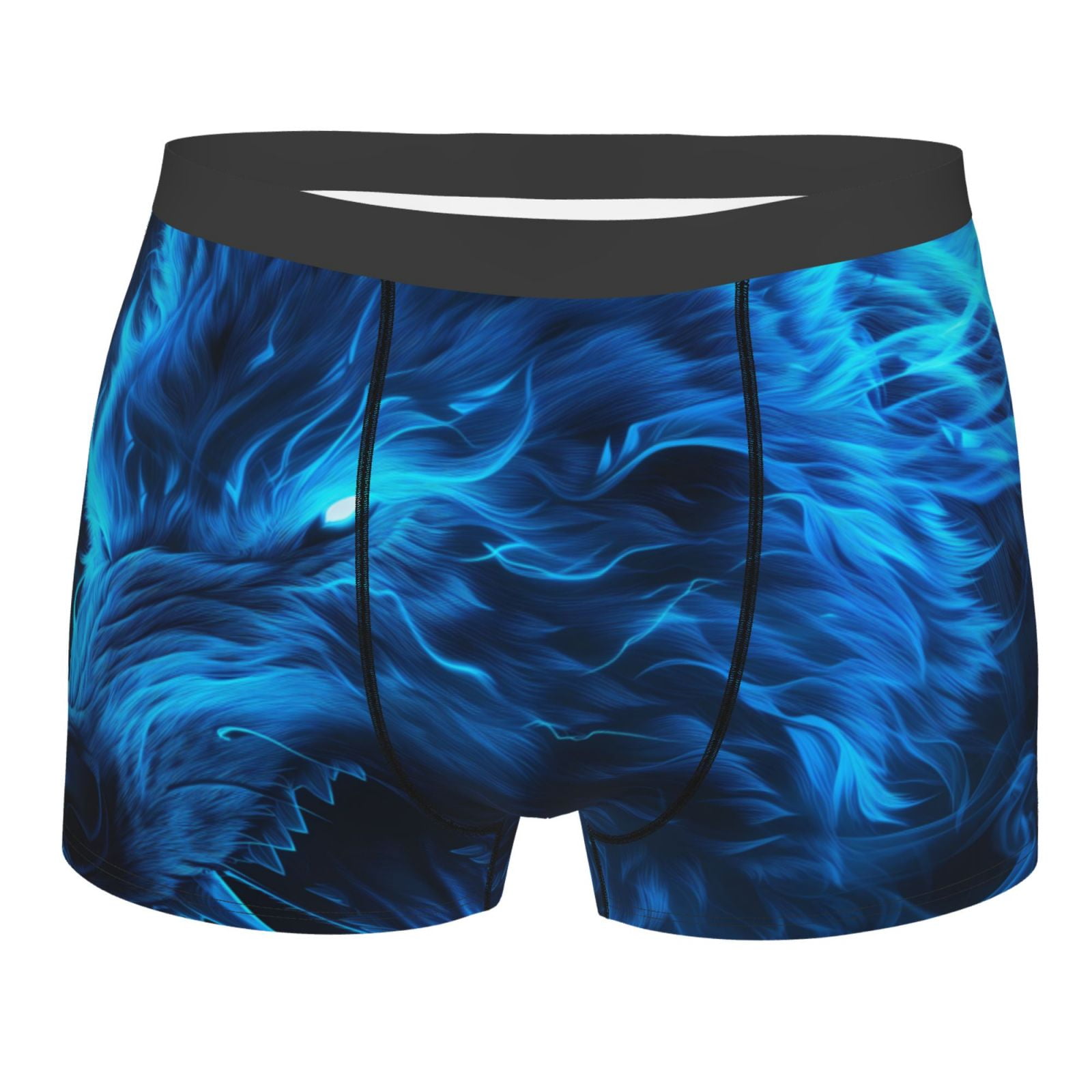 KLL Ice Blue Fire Wolf Men's Cotton Boxer Briefs Underwear-Small ...