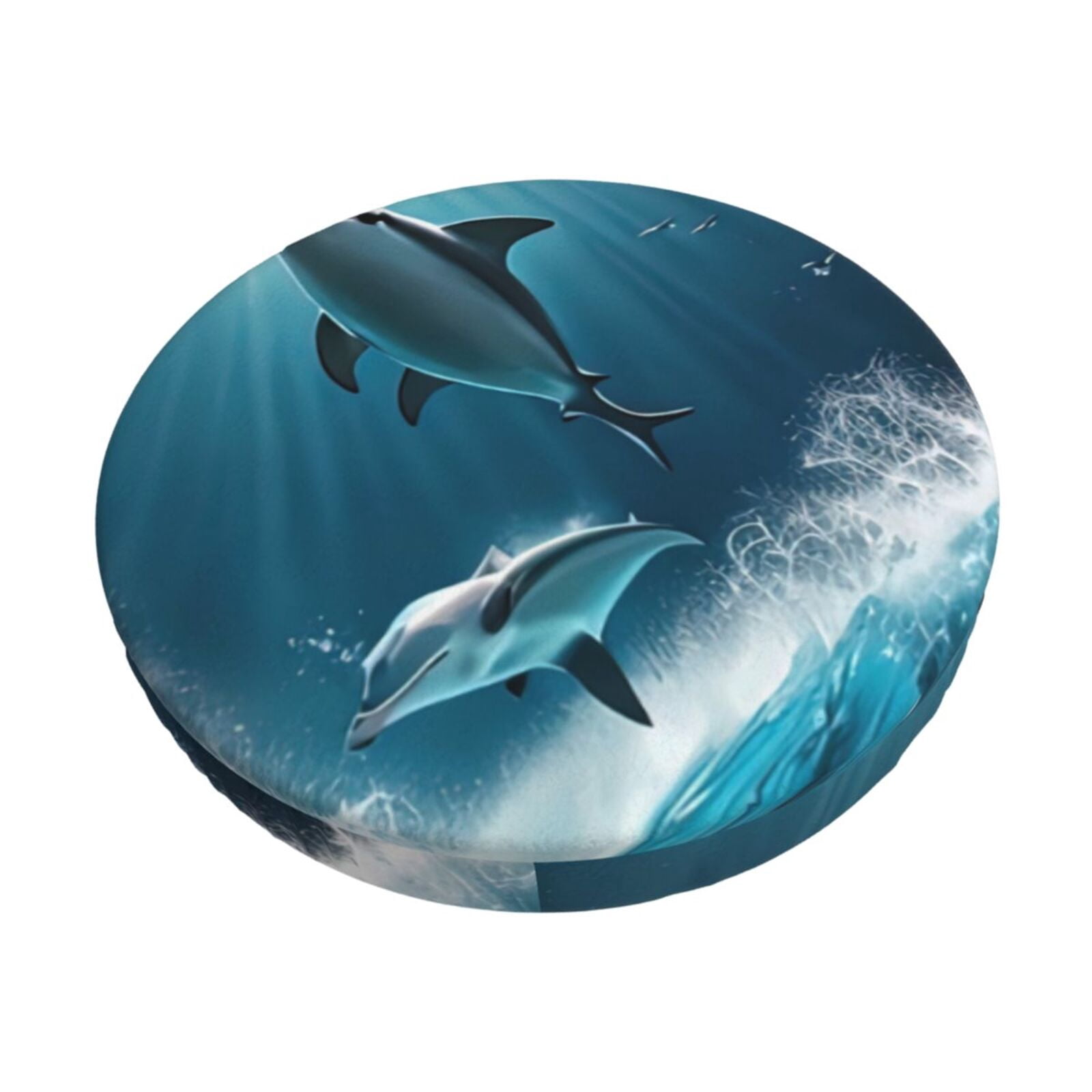 KLL Ice Blue Ocean Cute Dolphin A Round Bar Chair Cushion Cover 14 inch ...