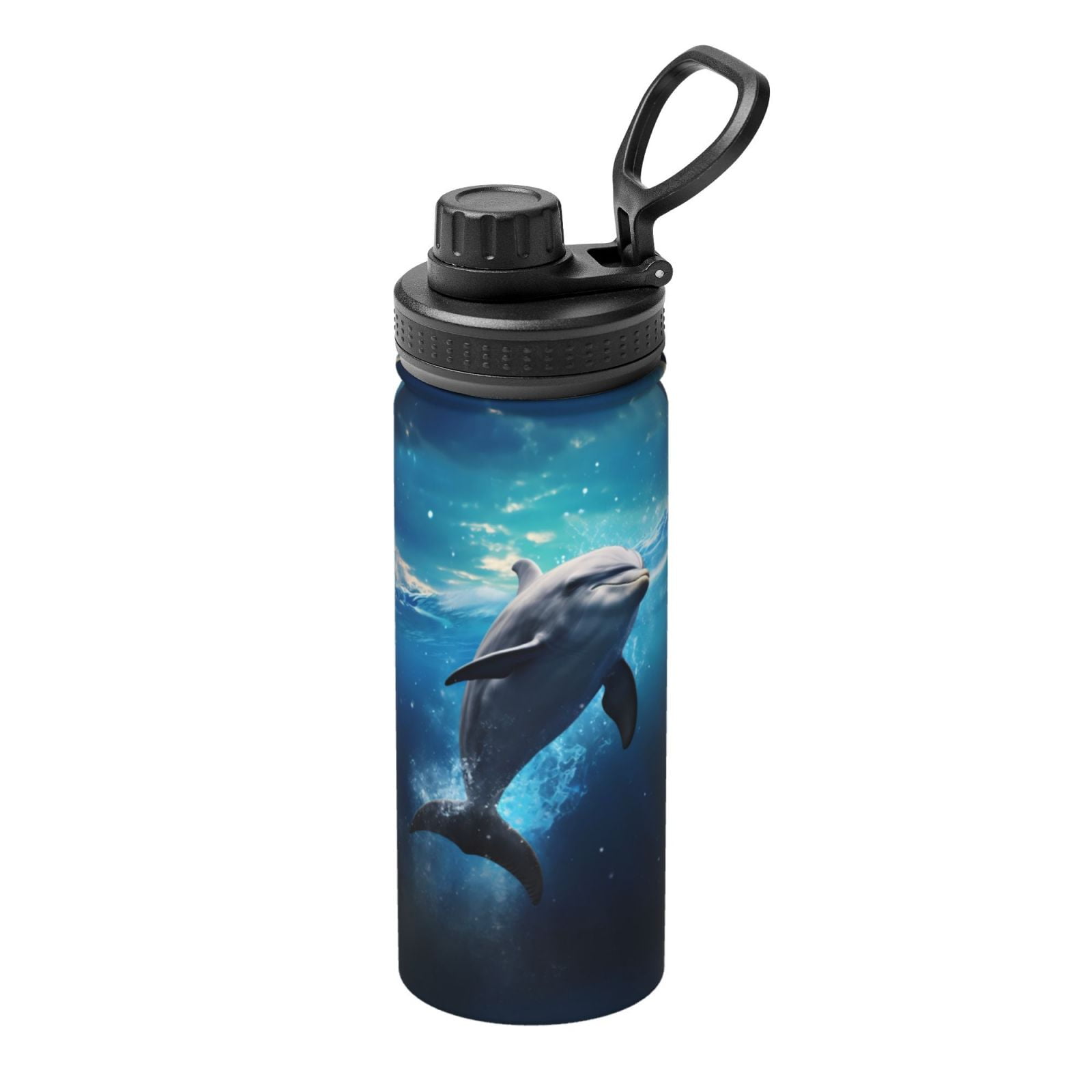 KLL Ice Blue Ocean Cute Dolphin Pattern 18oz Insulated Water Bottle ...
