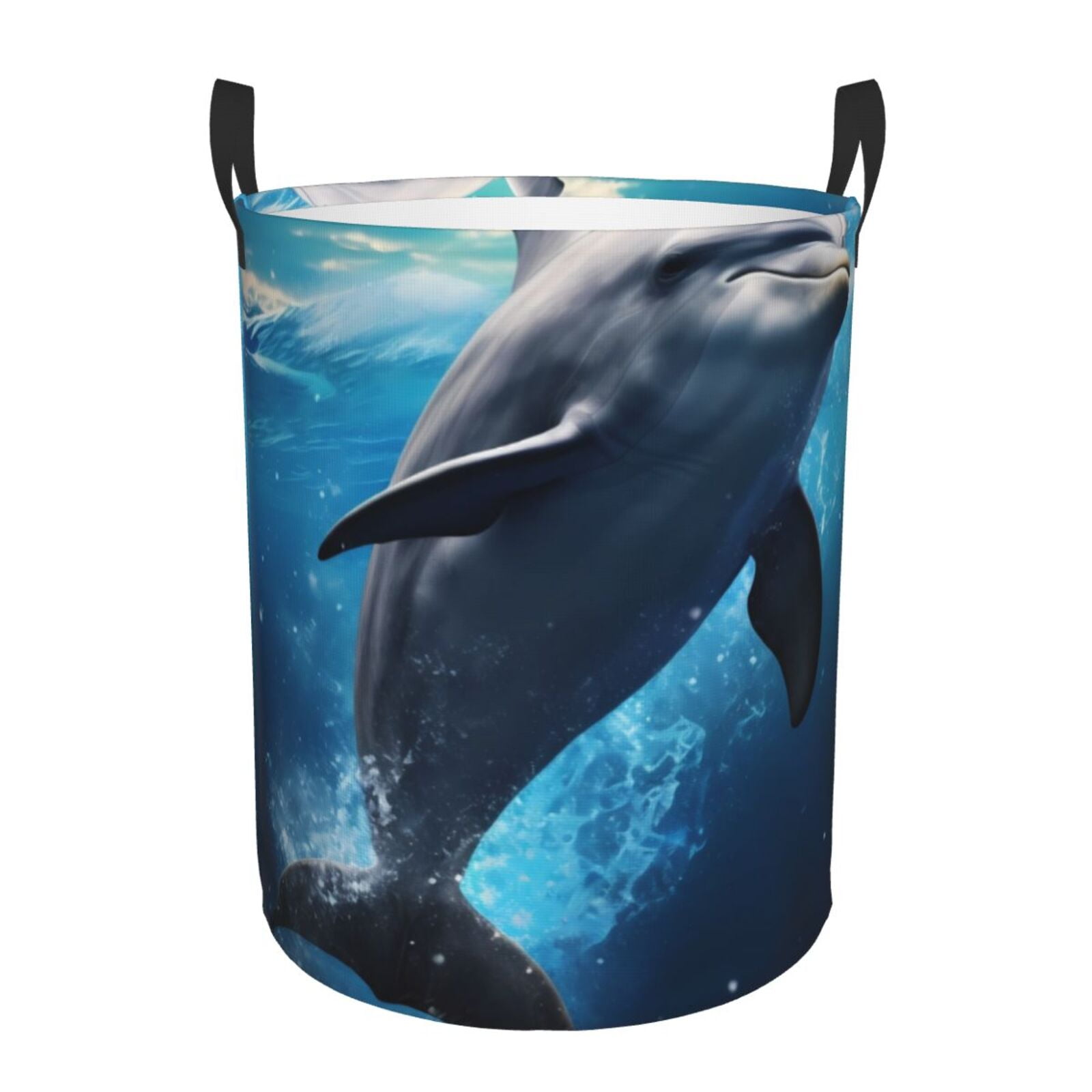 KLL Ice Blue Ocean Cute Dolphin Waterproof Foldable Laundry Hamper ...