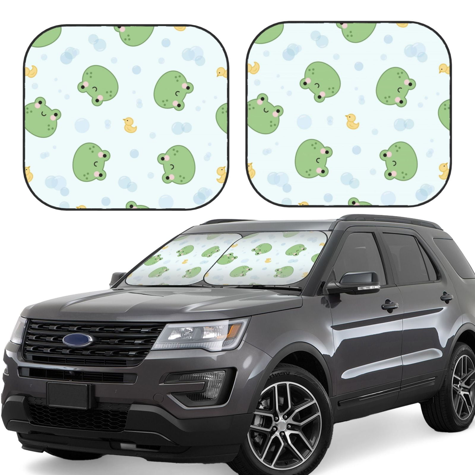 KLL Kawaii Frogs Windshield Sun Shade 2-Piece Foldable Car Front Window ...