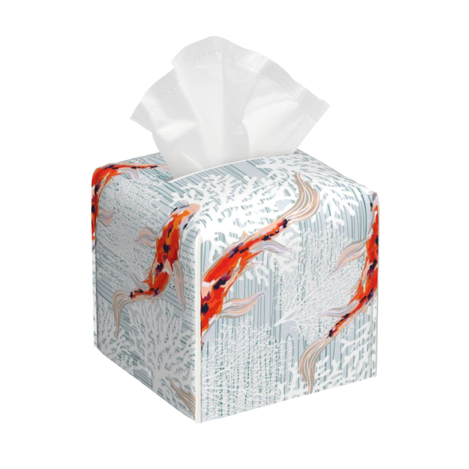 KLL Koi Fish Corals,Spring Summer Print Tissue Box Cover,Leather Tissue ...