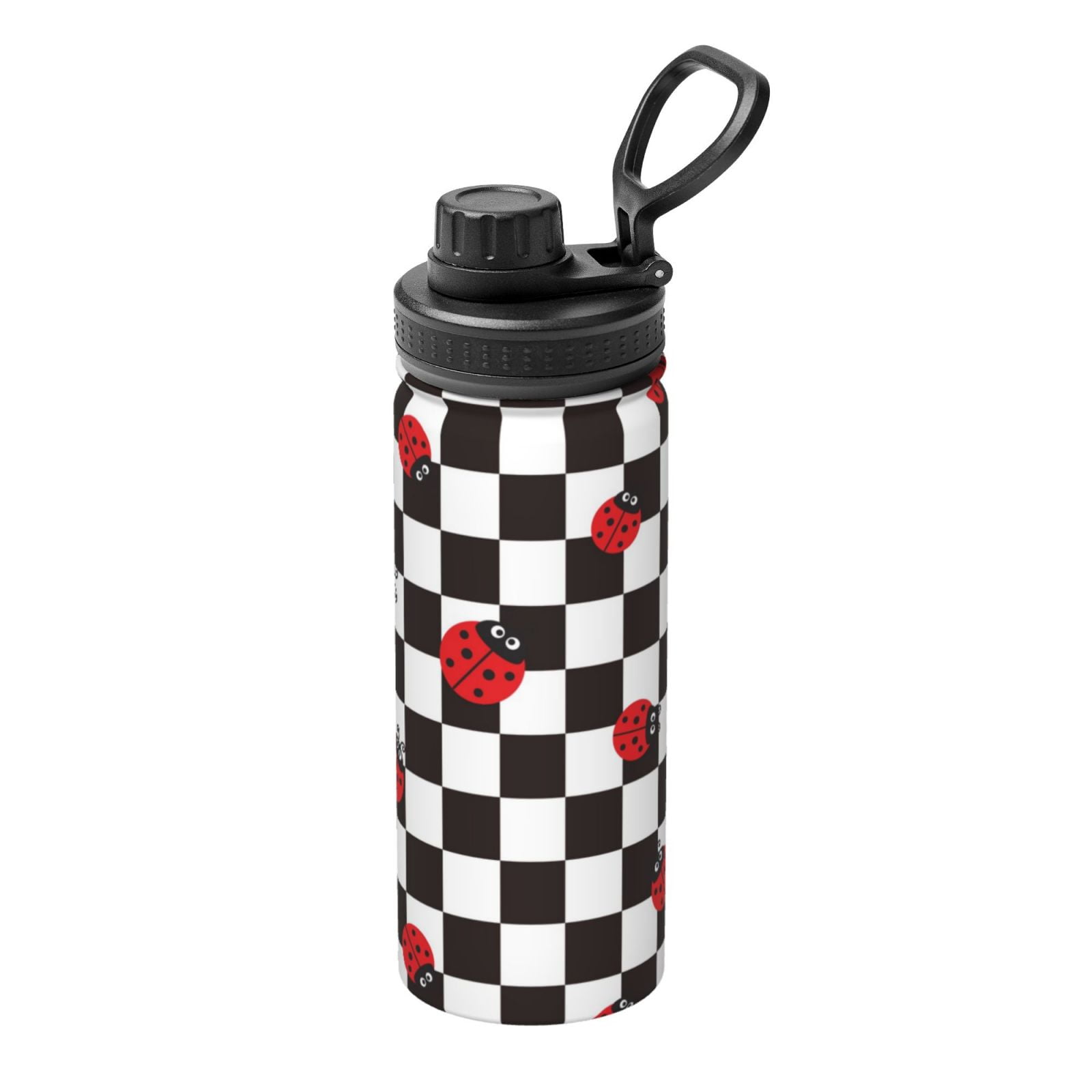 KLL Ladybugs Of Black And White Checkers Pattern 18oz Insulated Water ...