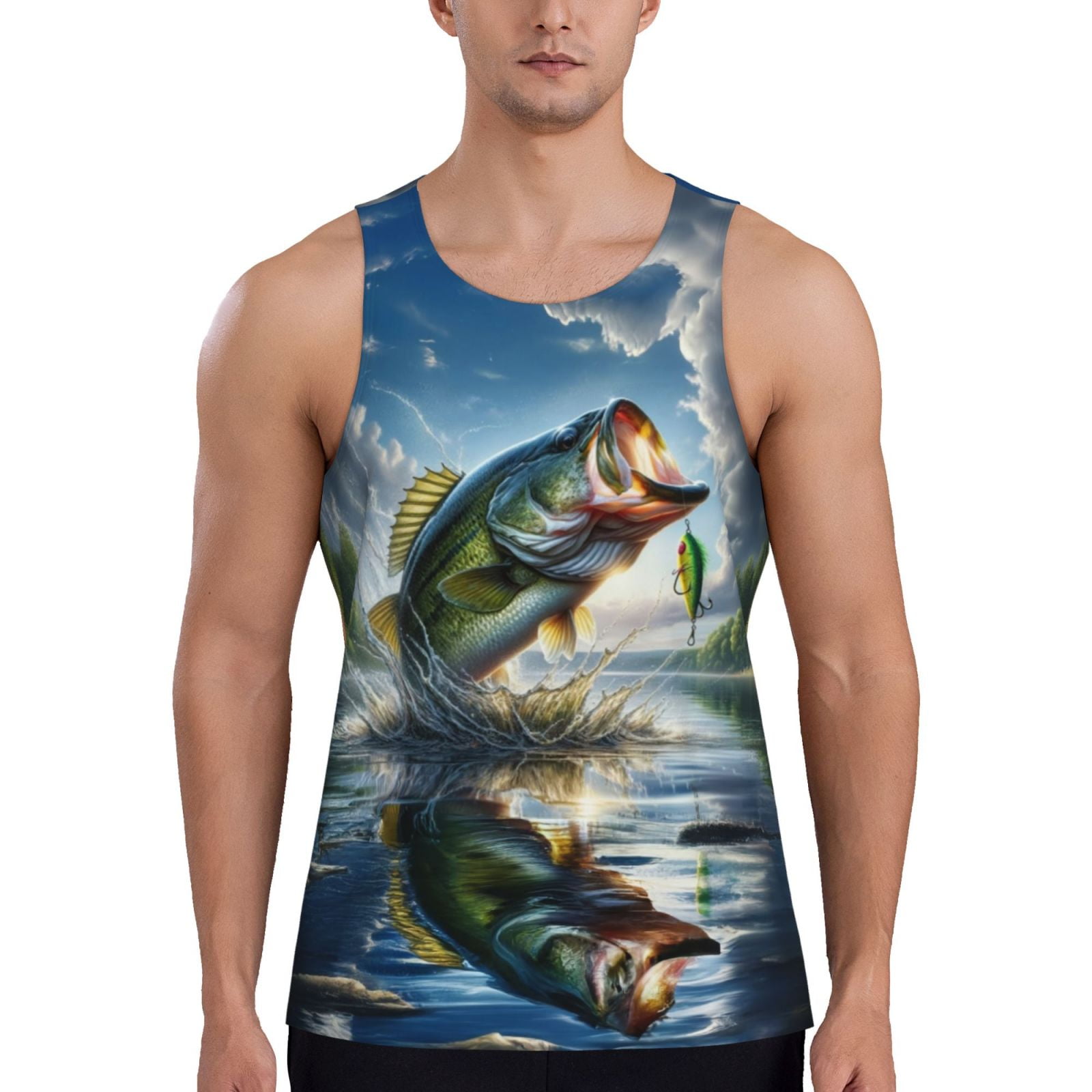 Kll Largemouth Bass Jumping Out Of The Water Print Mens Muscle Gym