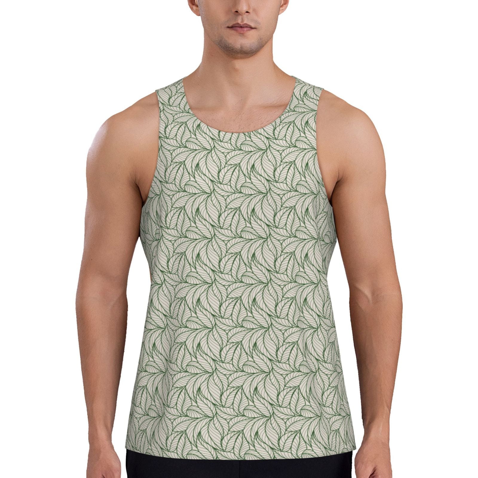 KLL Leaves Print Men's Muscle Gym Workout Stringer Tank Tops ...