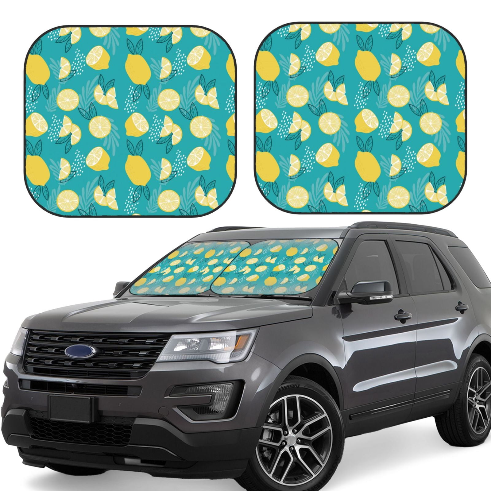 KLL Lemon Blue Windshield Sun Shade 2-Piece Foldable Car Front Window ...