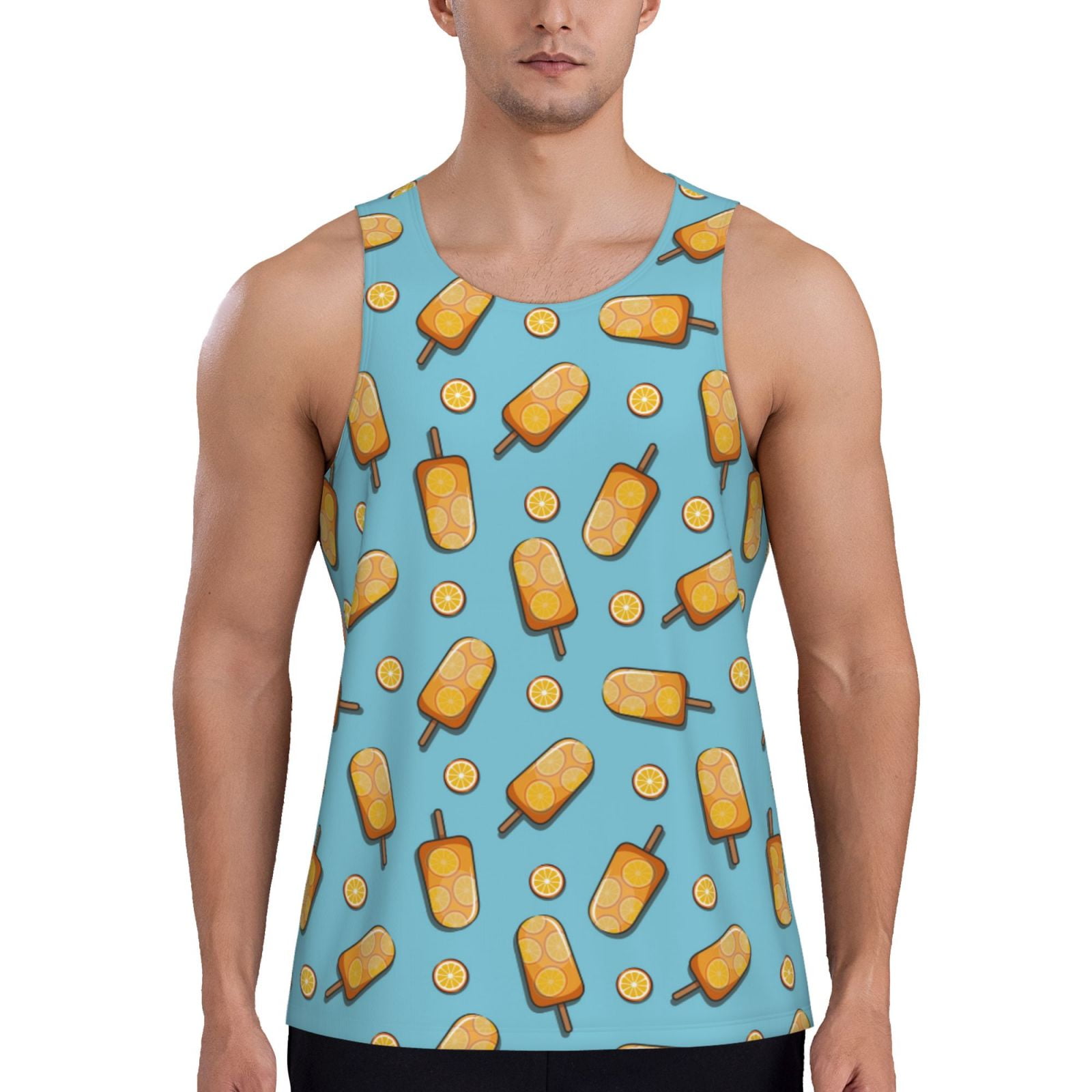 KLL Lemon Ice Cream Print Men's Muscle Gym Workout Stringer Tank Tops ...