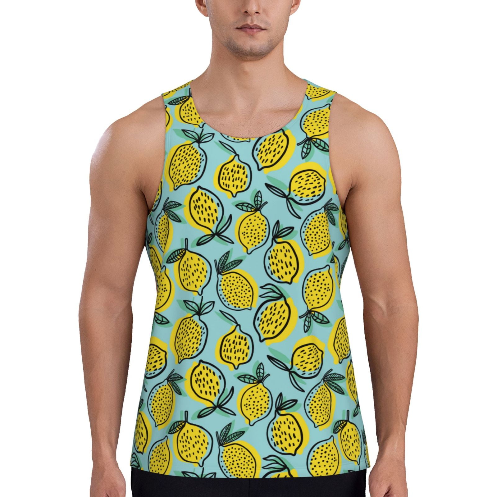 KLL Lemon Print Men's Muscle Gym Workout Stringer Tank Tops ...