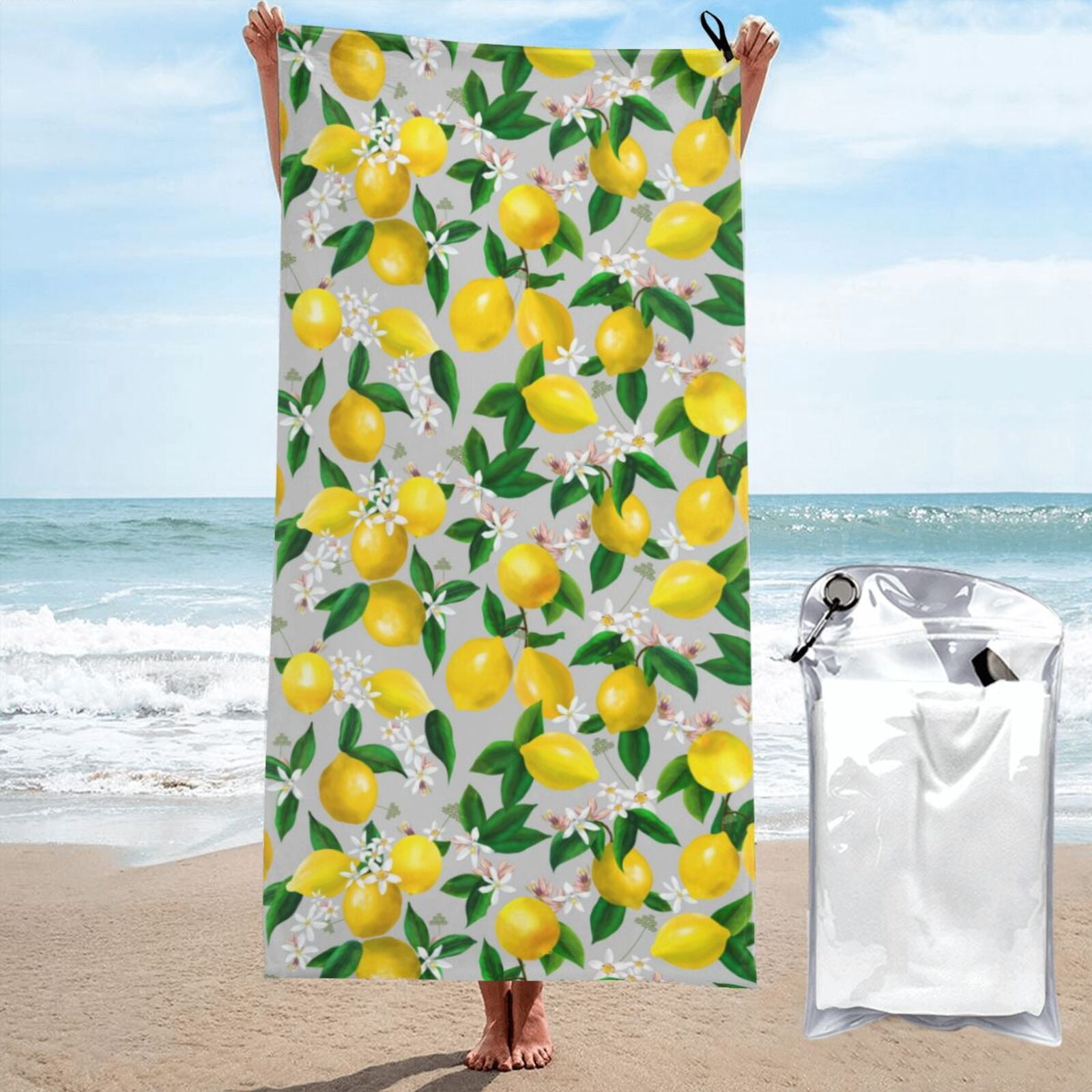 KLL Lemon Seamless Pattern Oil Painting Effect Microfiber Beach Towel ...