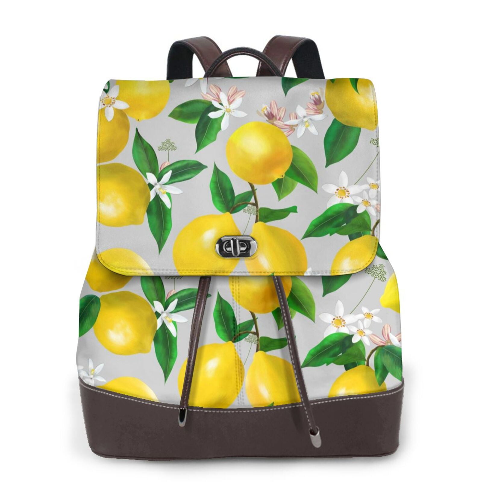KLL Lemon Seamless Pattern Oil Painting Effect Print Leather Backpack ...