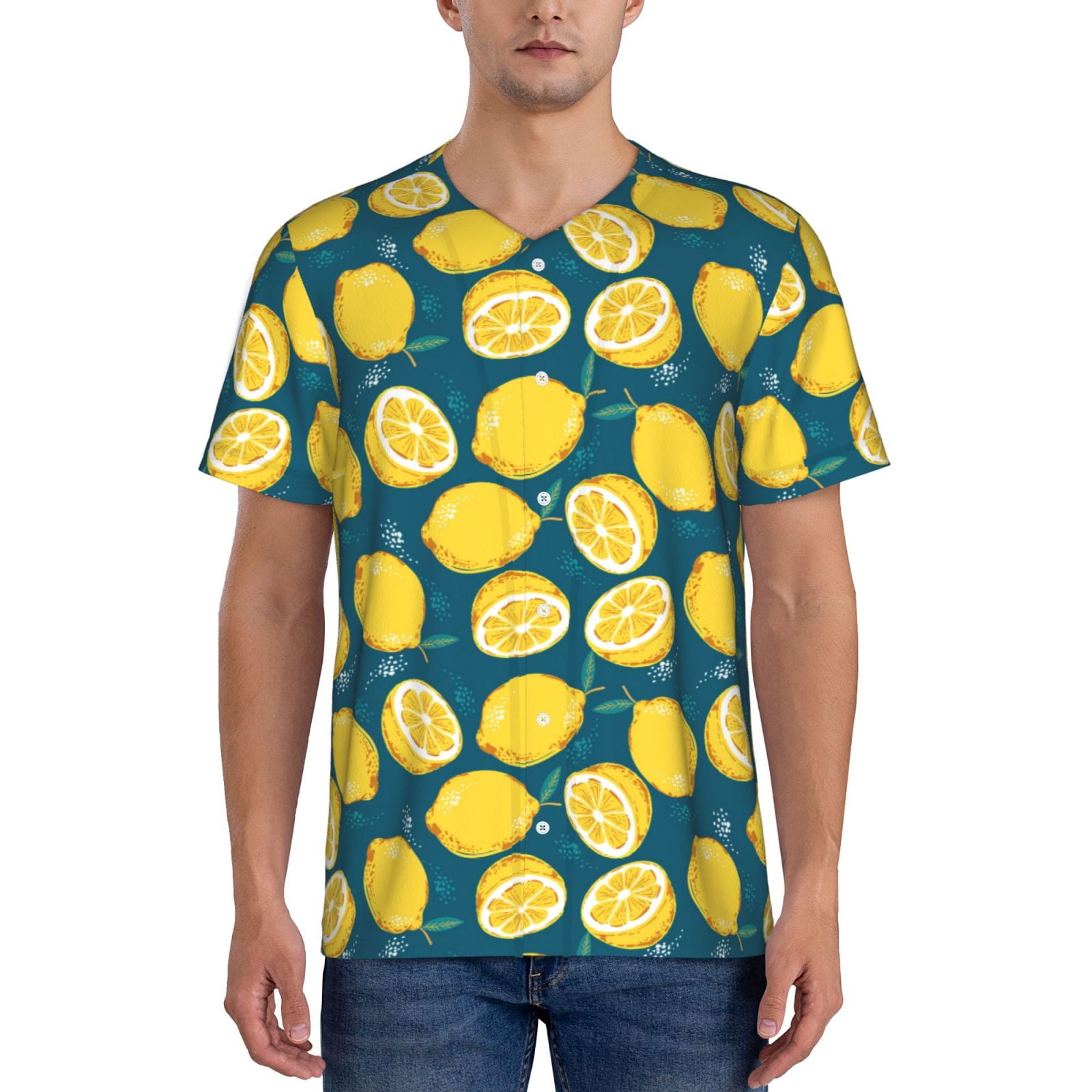 KLL Lemon for Men's Baseball Shirts,Short Sleeve Casual Shirts Button ...