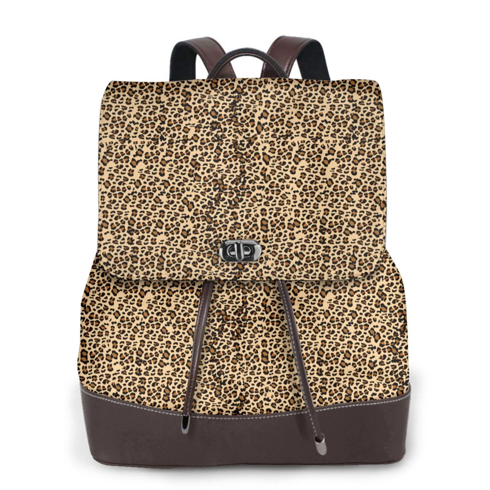 KLL Leopard Print Brown Print Leather Backpack,PU Leather Laptop ...