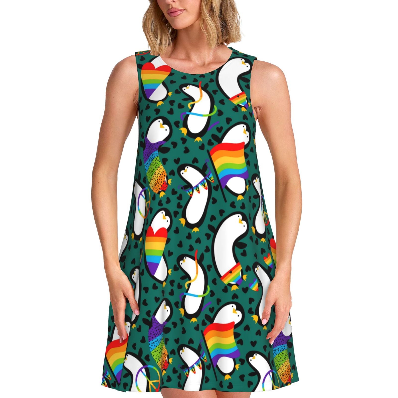 KLL Lgbt Penguin Pattern Womens Summer Dresses 2025,Loose Round Neck ...