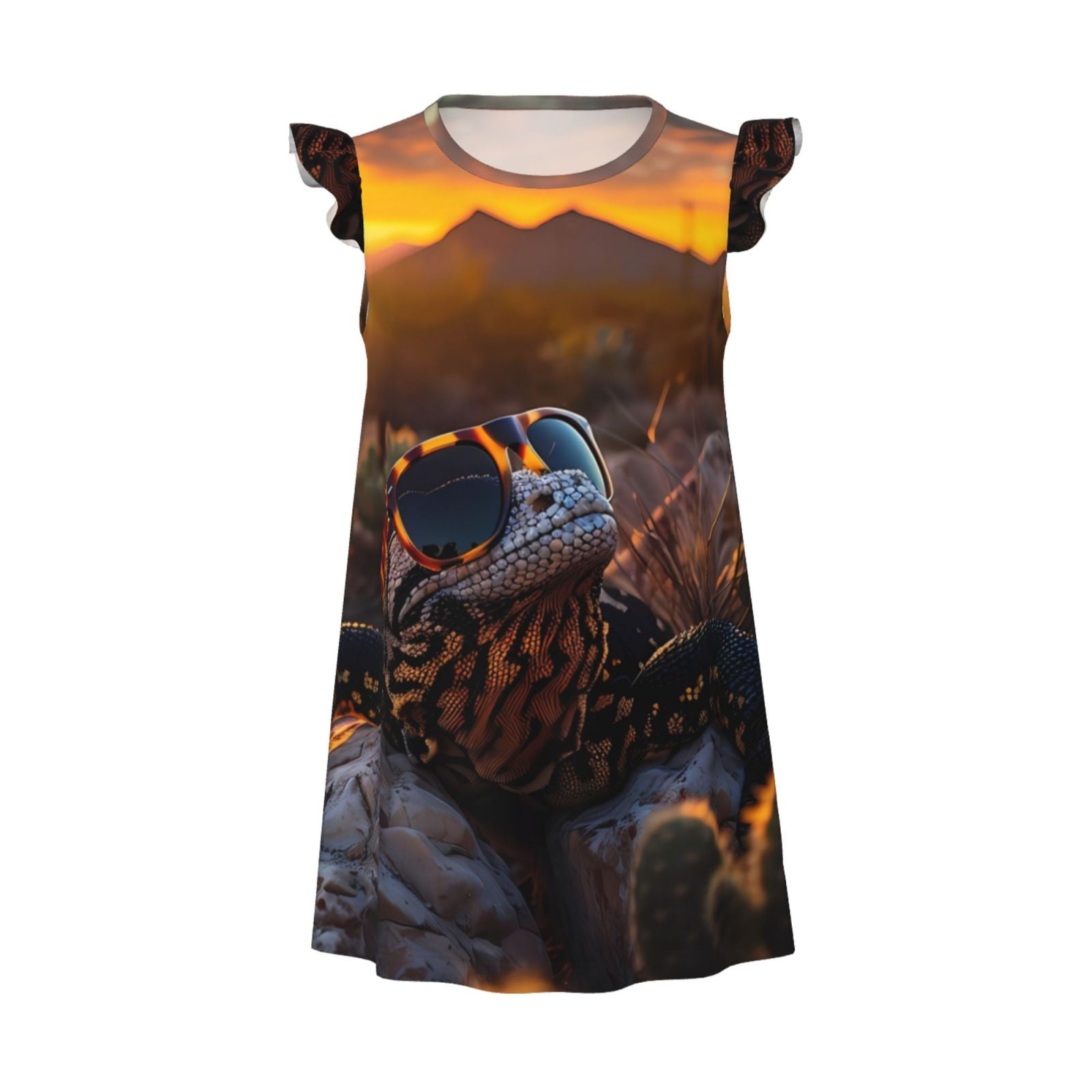 KLL Lizard With Sunglasses Sunset Print Girls Nightgowns Pajamas for ...