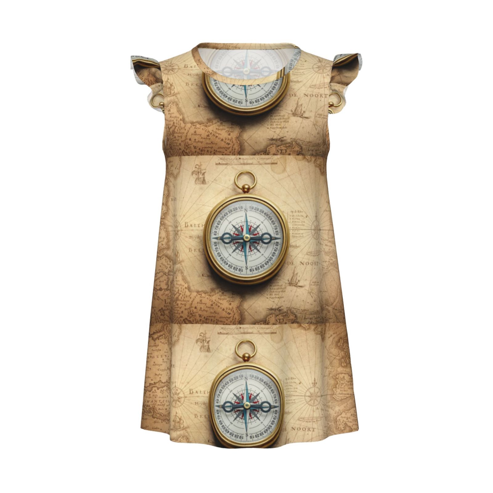 KLL Magnetic Old Compass On World Map Print Girls Nightgowns Pajamas ...