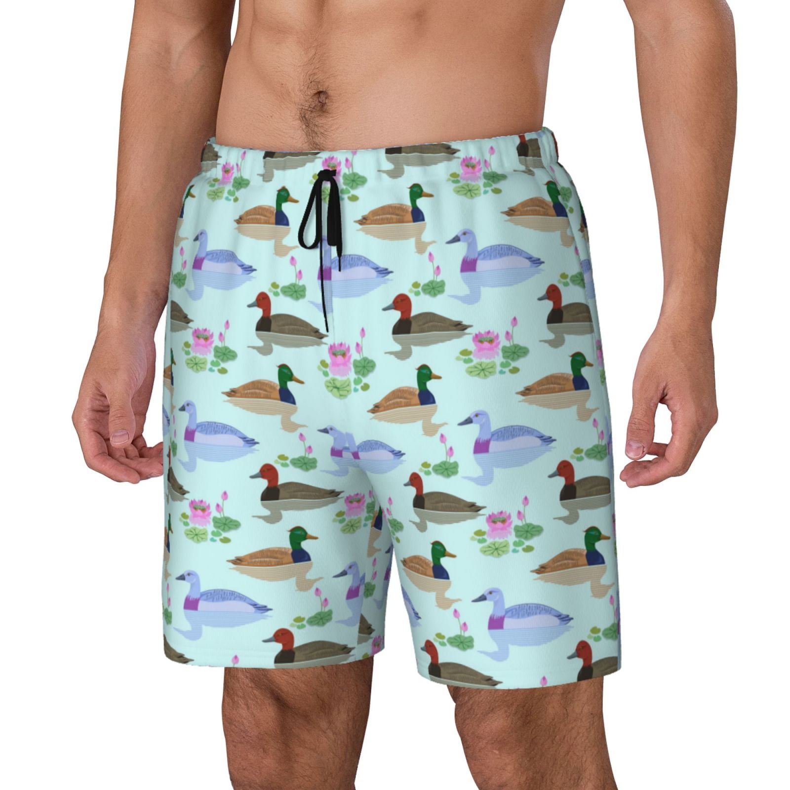 KLL Mallard Duck Of Lotus Flowers for Mens Swim Trunks Quick Dry Swim ...