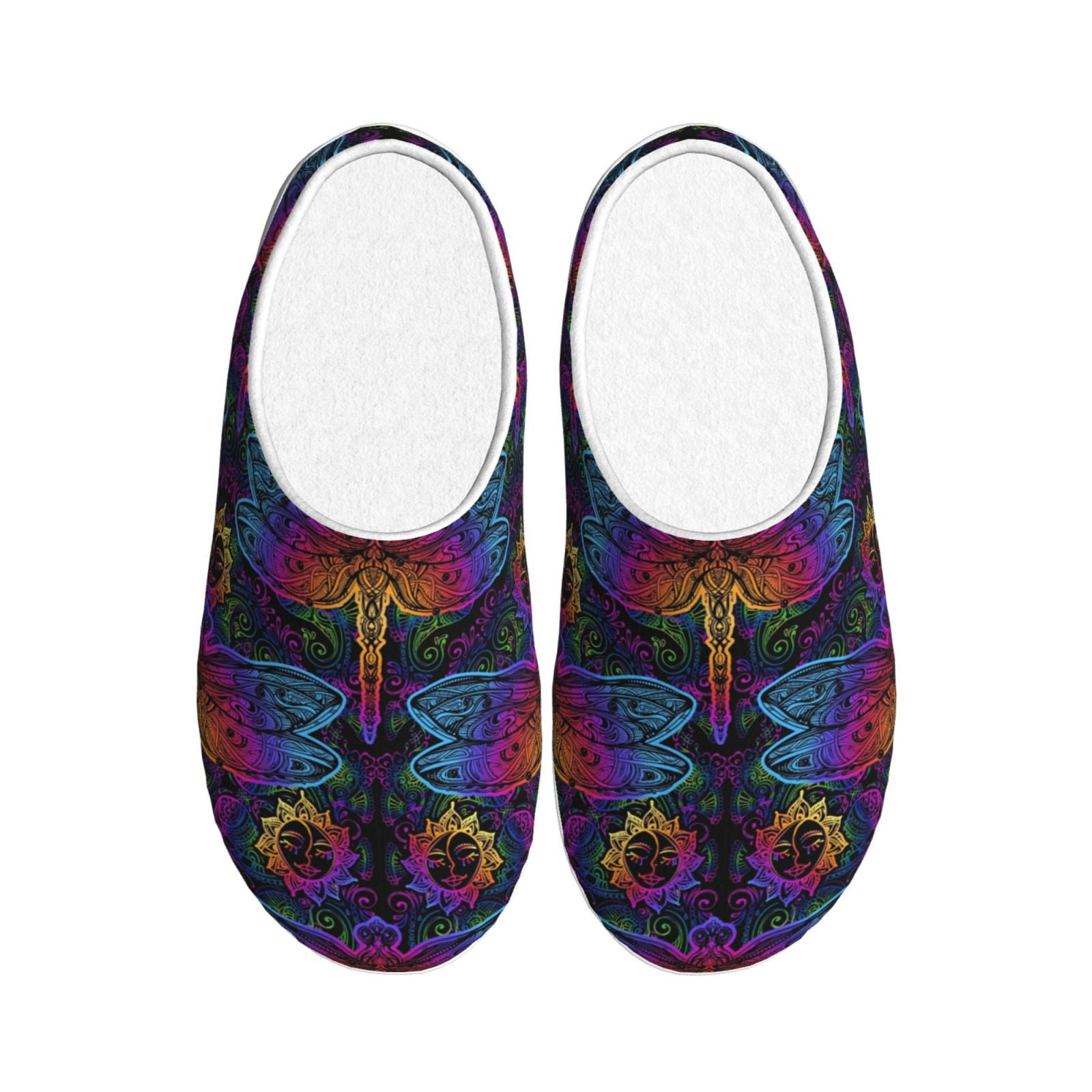 KLL Mandalas Dragonfly Pattern Adult Unisex Cozy Slippers,Fuzzy Slip-on ...
