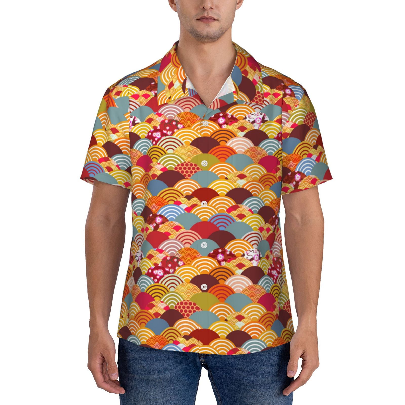 KLL Men's Hawaiian Shirt Short Sleeve Button Down Beach Shirts-Japanese ...