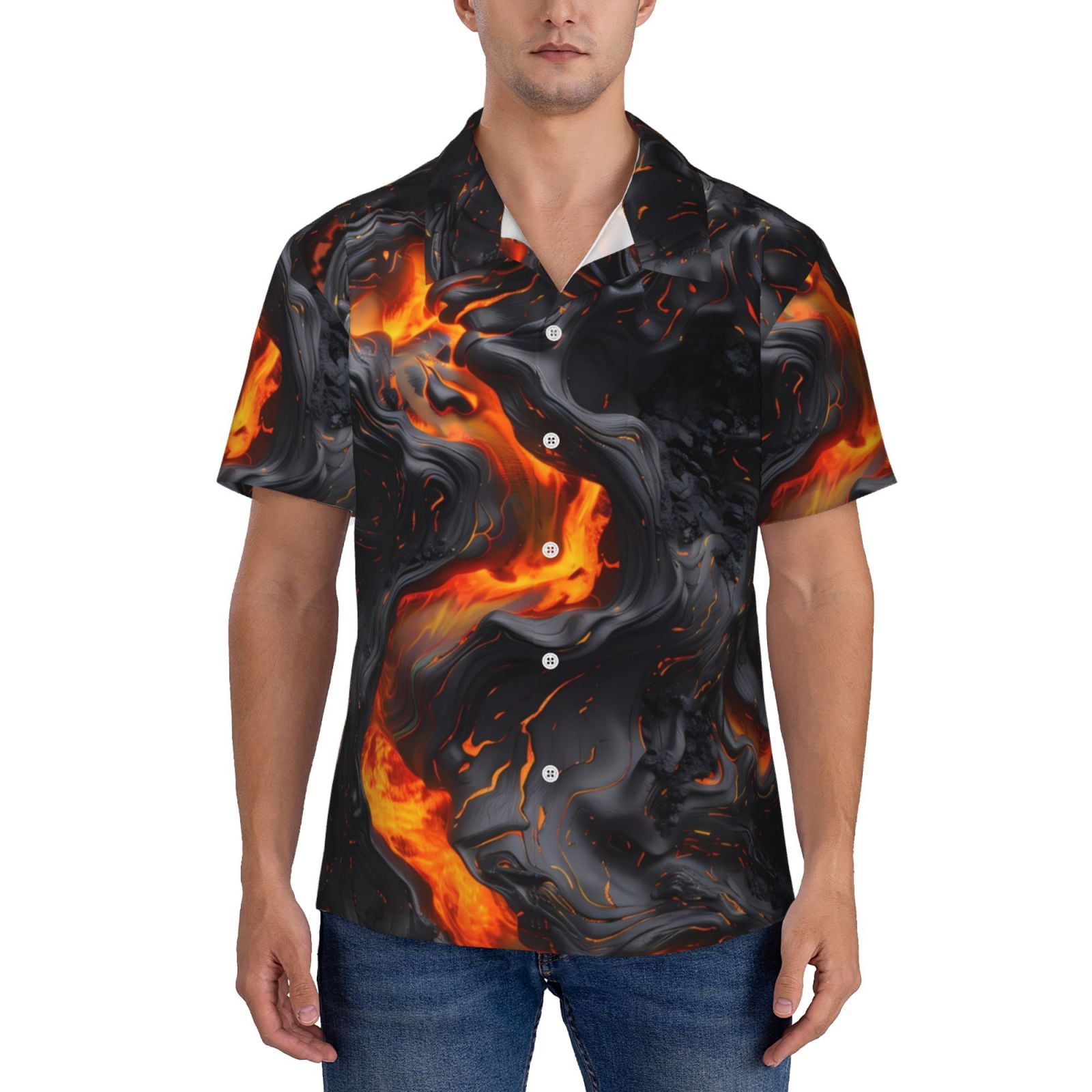 KLL Men's Hawaiian Shirt Short Sleeve Button Down Beach Shirts-Molten ...