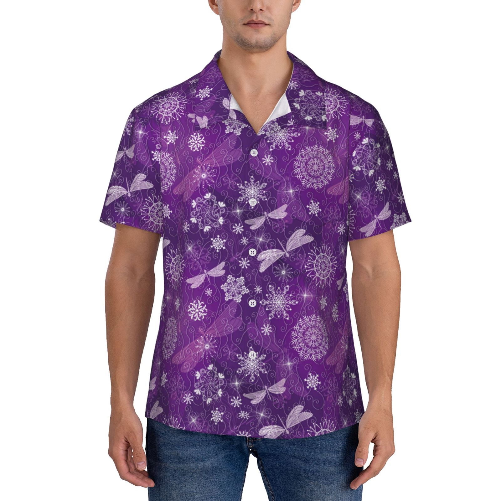 KLL Men's Hawaiian Shirt Short Sleeve Button Down Beach Shirts-Purple ...