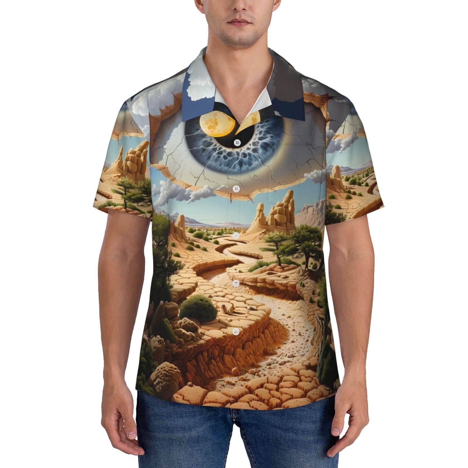 KLL Men's Hawaiian Shirt Short Sleeve Button Down Beach Shirts-Surreal ...