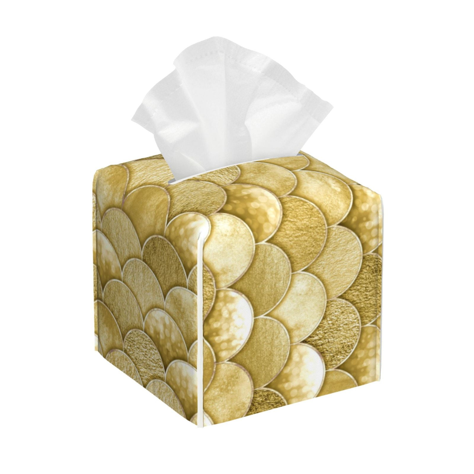 KLL Mermaid Fish Scale Print Tissue Box Cover,Leather Tissue Holder ...