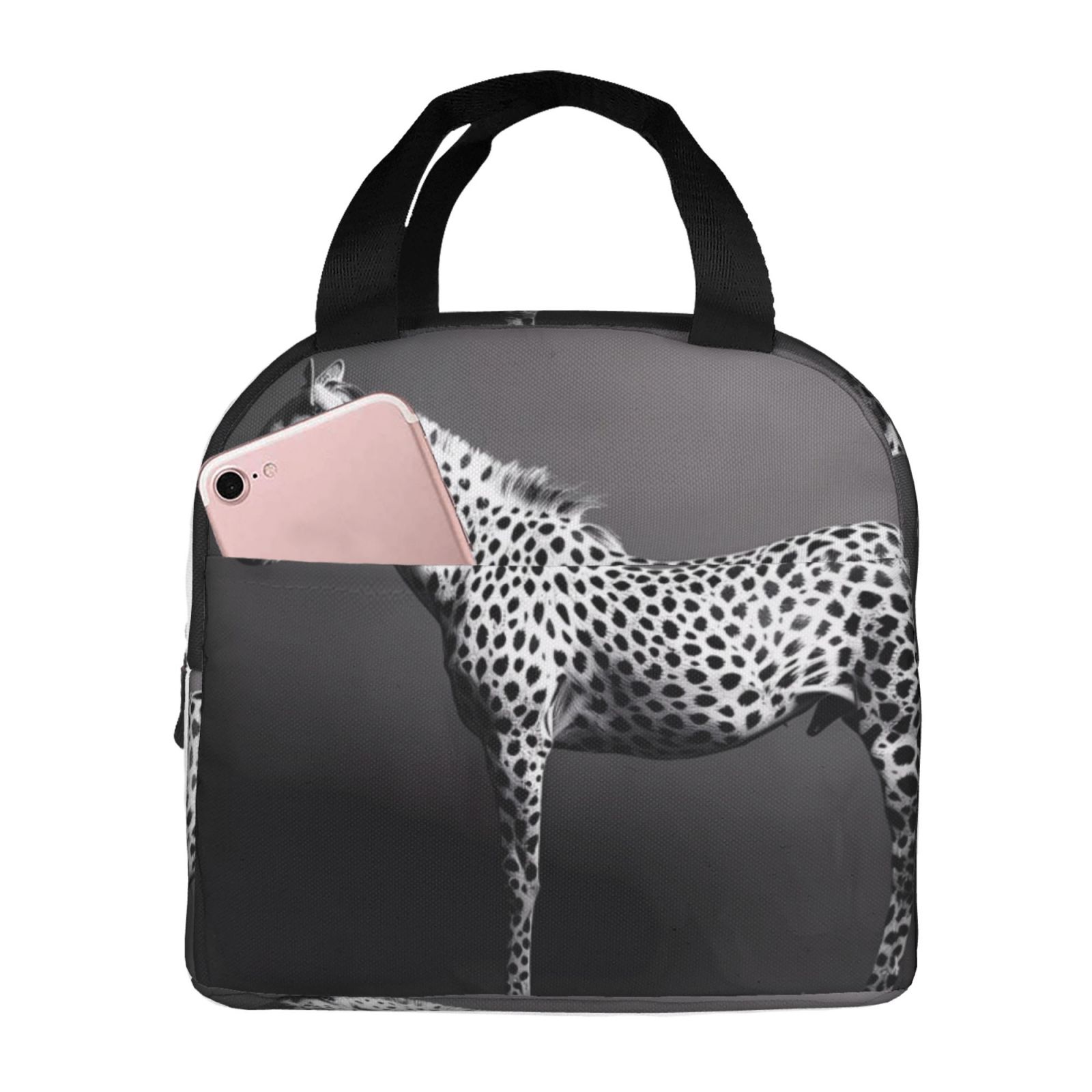 KLL Monochrome Leopard Horse Print Insulated Lunch Bag Women, Reusable ...