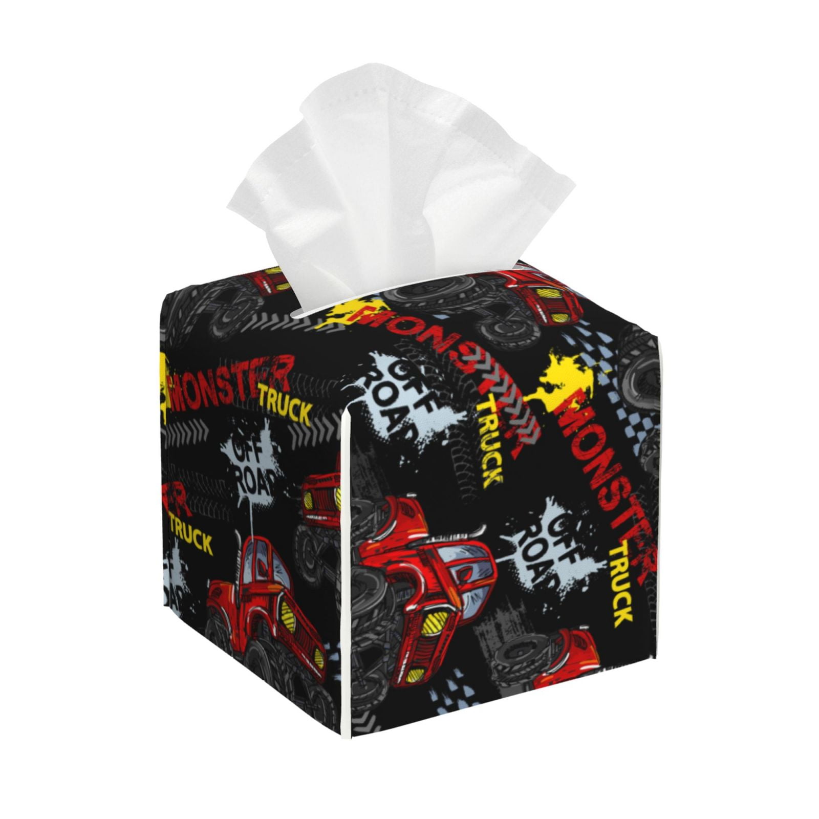 KLL Monster Truck Print Tissue Box Cover,Leather Tissue Holder Square ...