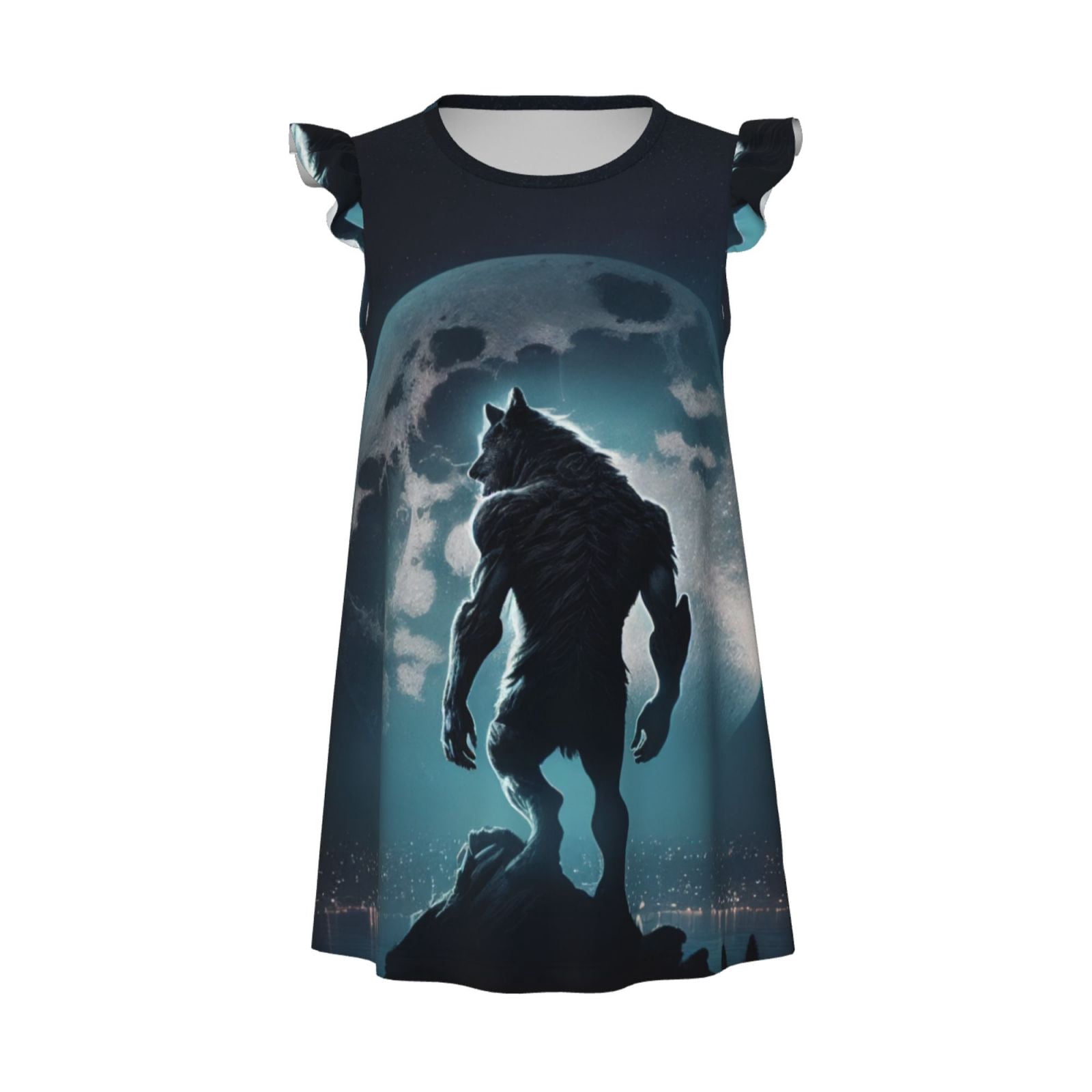 KLL Moon Wolf Warrior Print Girls Nightgowns Pajamas for Girl Sleepwear ...