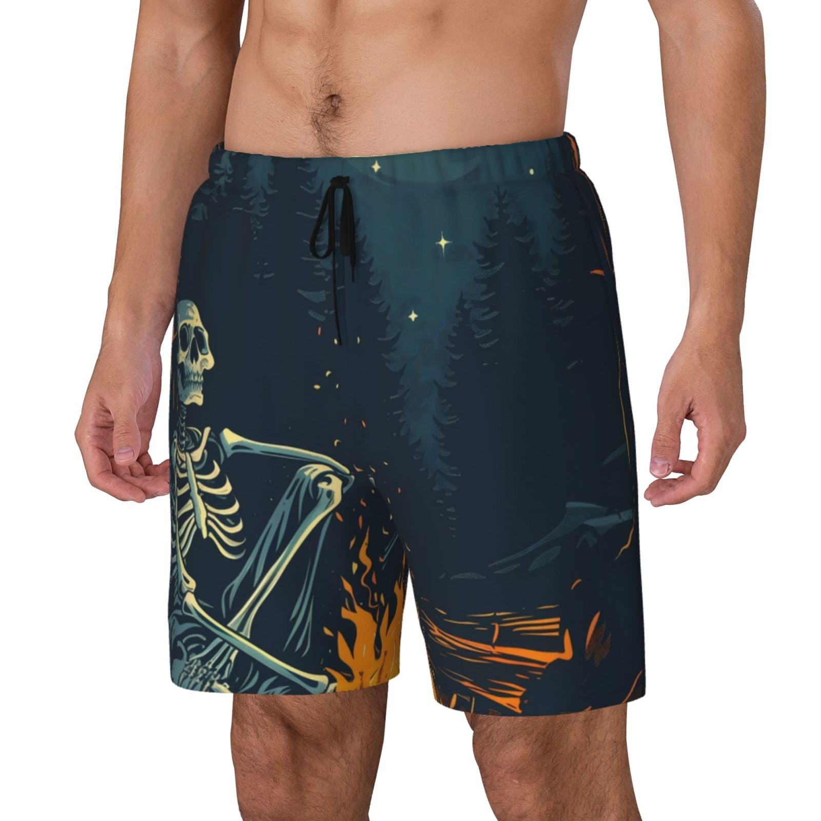 KLL Moonlit Skeleton Campfire for Mens Swim Trunks Quick Dry Swim ...
