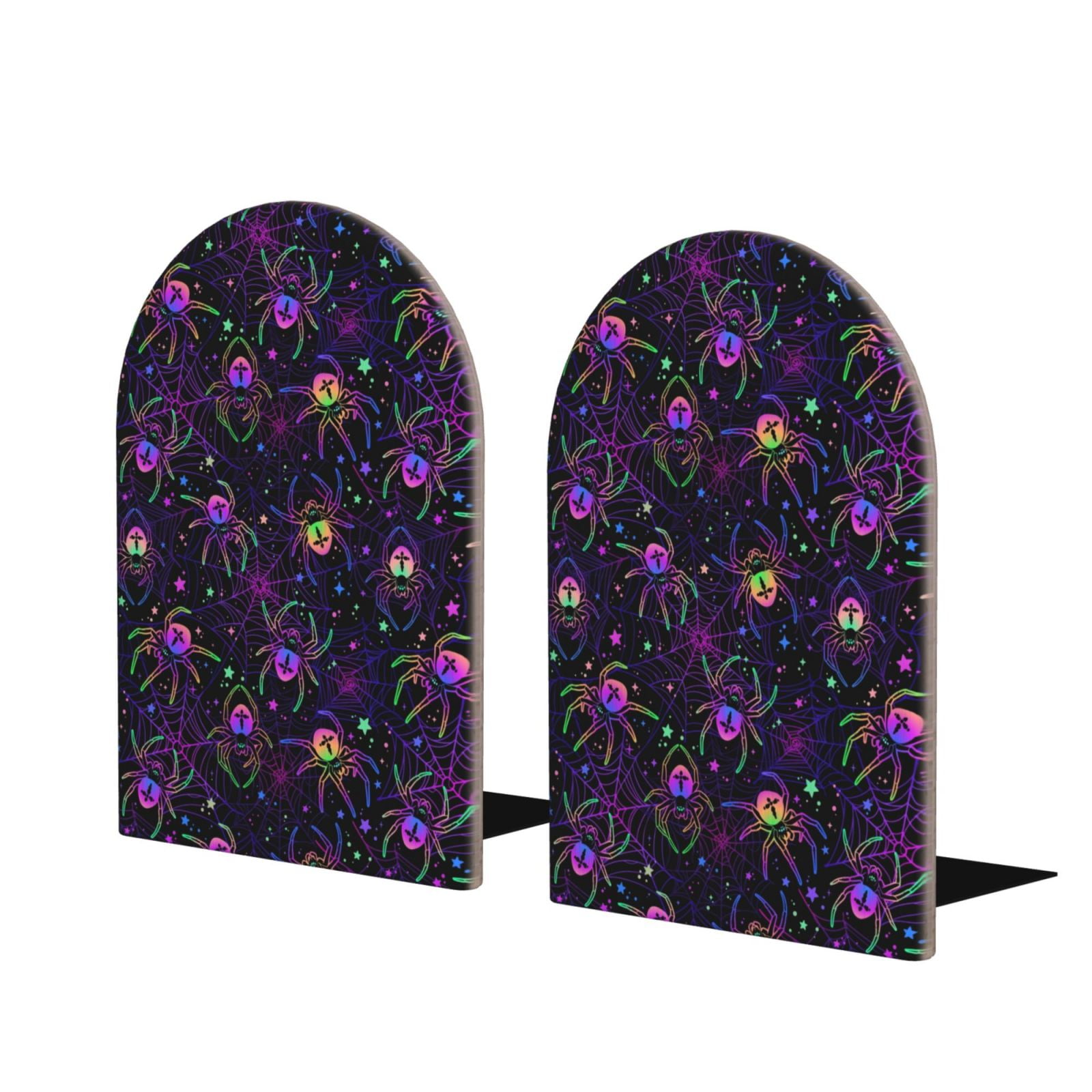 KLL Multi-colored Spiders Print Wood Book Ends for Shelves,1 Pair Wood ...