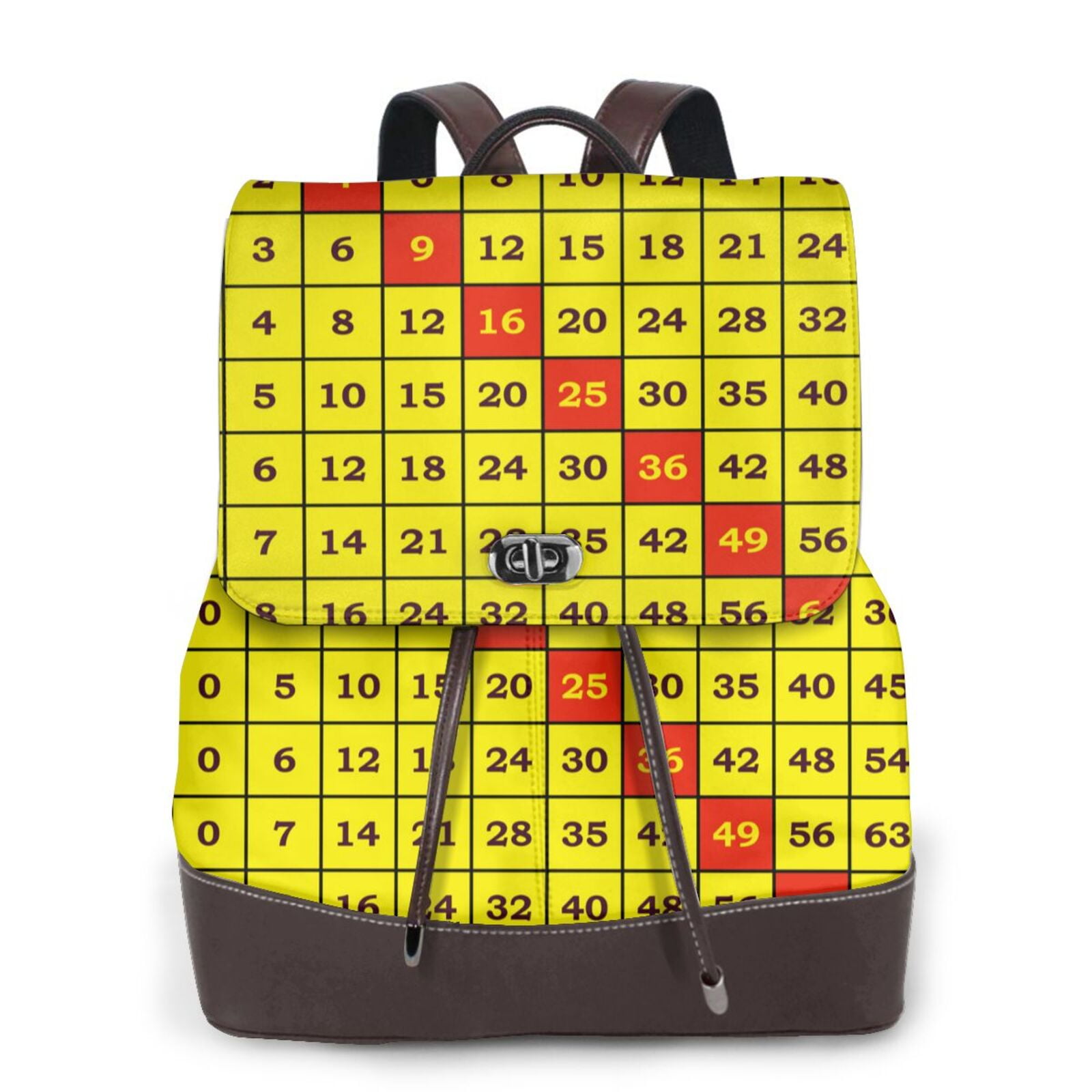 KLL Multiplication Table2 Print Leather Backpack,PU Leather Laptop ...