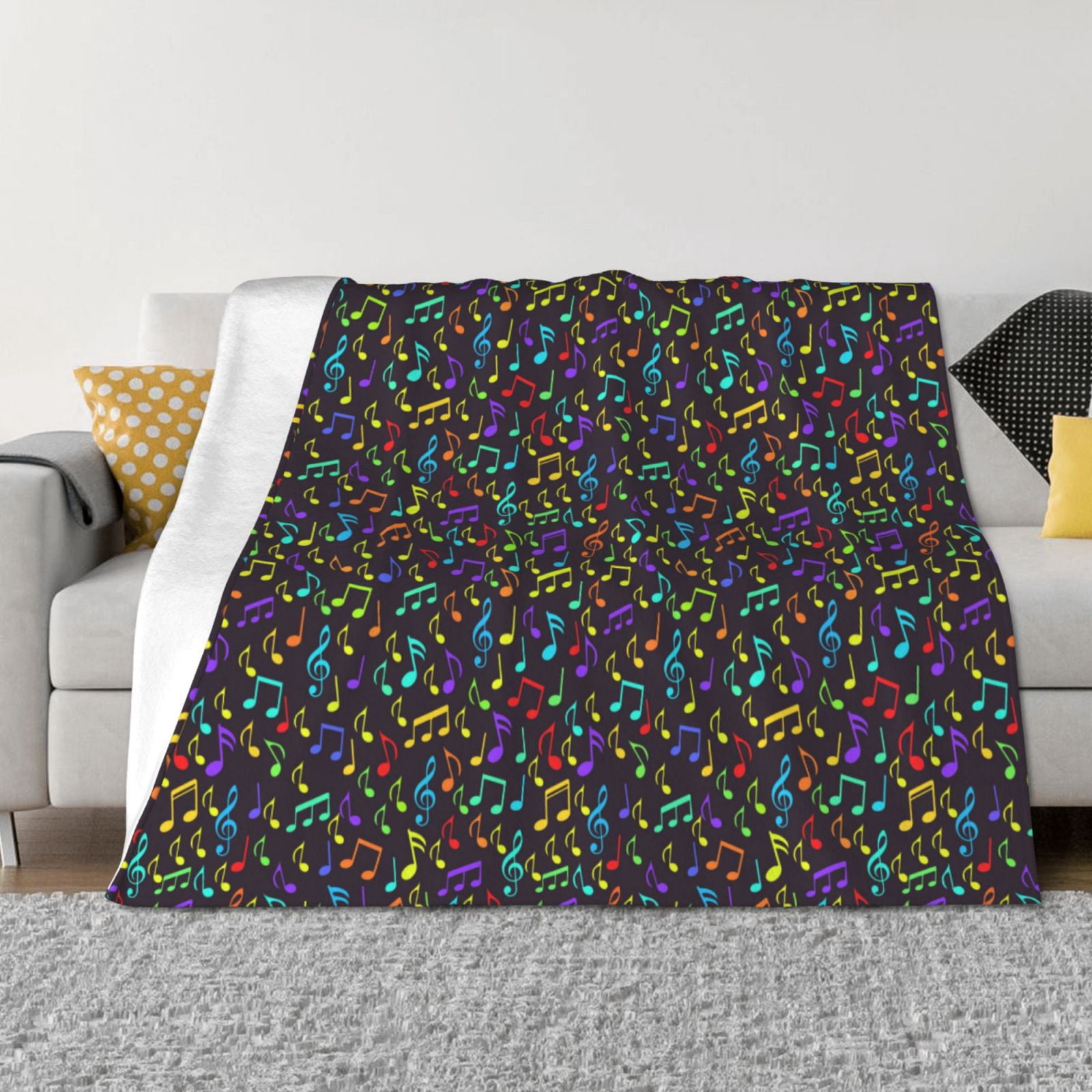 KLL Musical Notes Print Fleece Throw Blanket, Horizontal Fleece Bedding ...