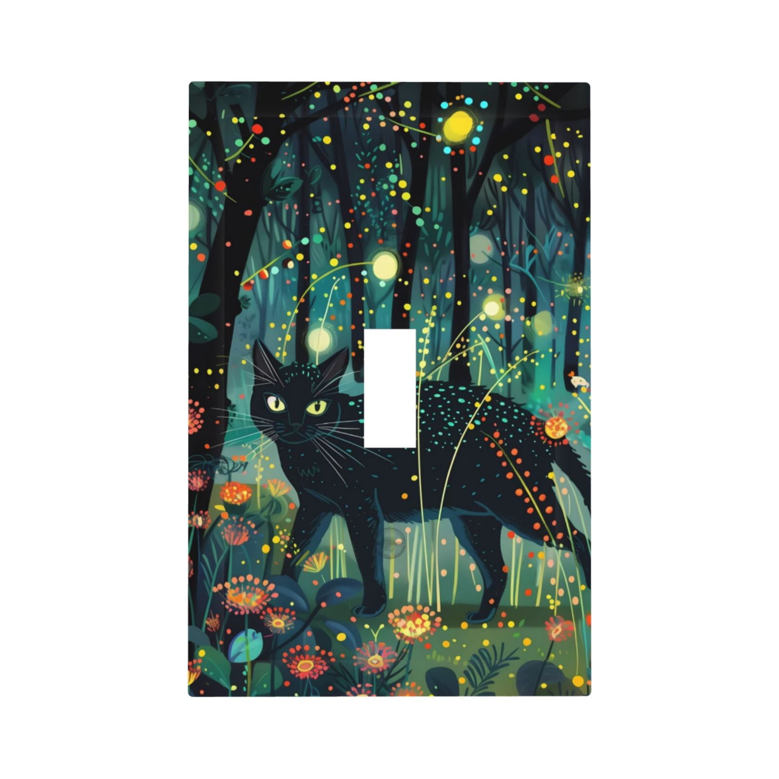 KLL Mystical Black Cat Fireflies Pattern Electrical Outlet Covers, 3" x ...