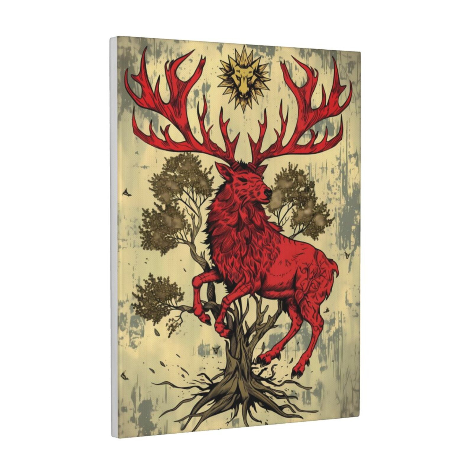 KLL Mythical Red Stag Illustration Print Farmhouse Canvas Wall Art,Wall ...