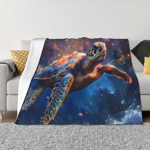 KLL Night Sky Turtle Print Fleece Throw Blanket, Horizontal Fleece ...