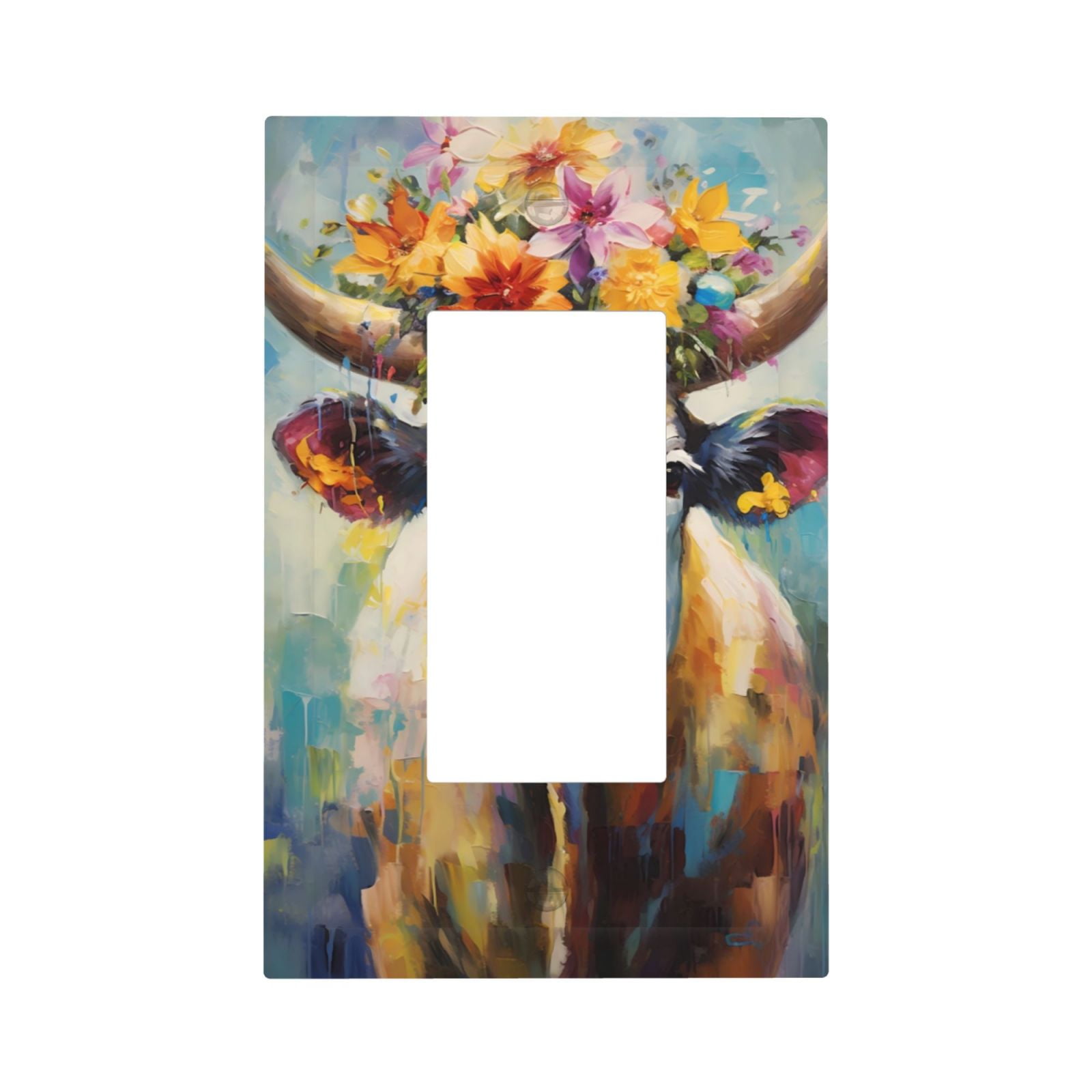 KLL Oil Painting Flower Cow Pattern Electrical Outlet Covers, 3" x 5" 1 ...