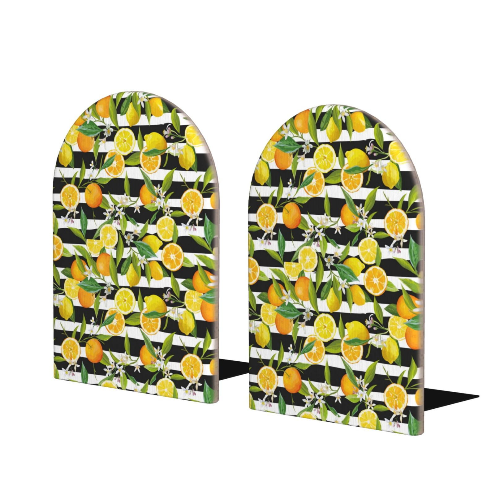 KLL Orange and Lemon Print Wood Book Ends for Shelves,1 Pair Wood ...
